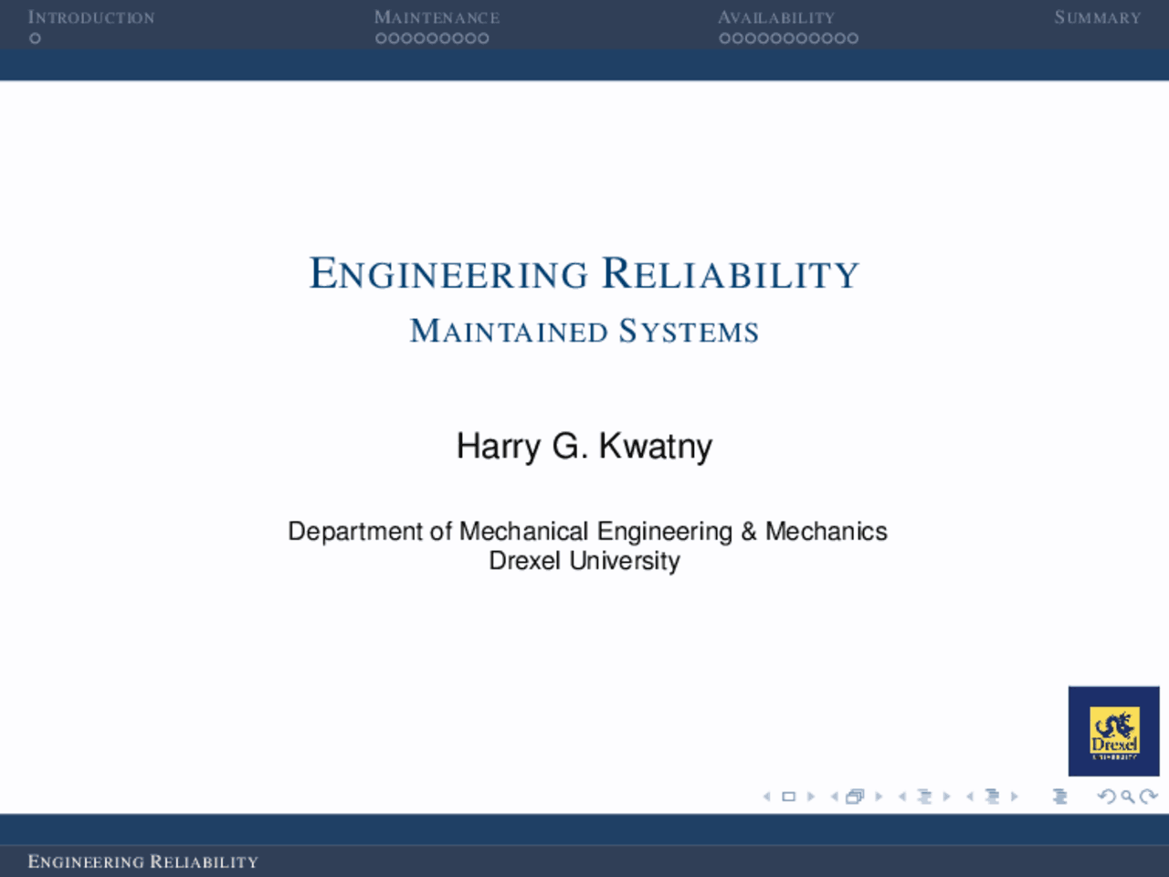 Maintained Systems of Engineering Reliability - Lecture Slides | MEM 361 - Docsity