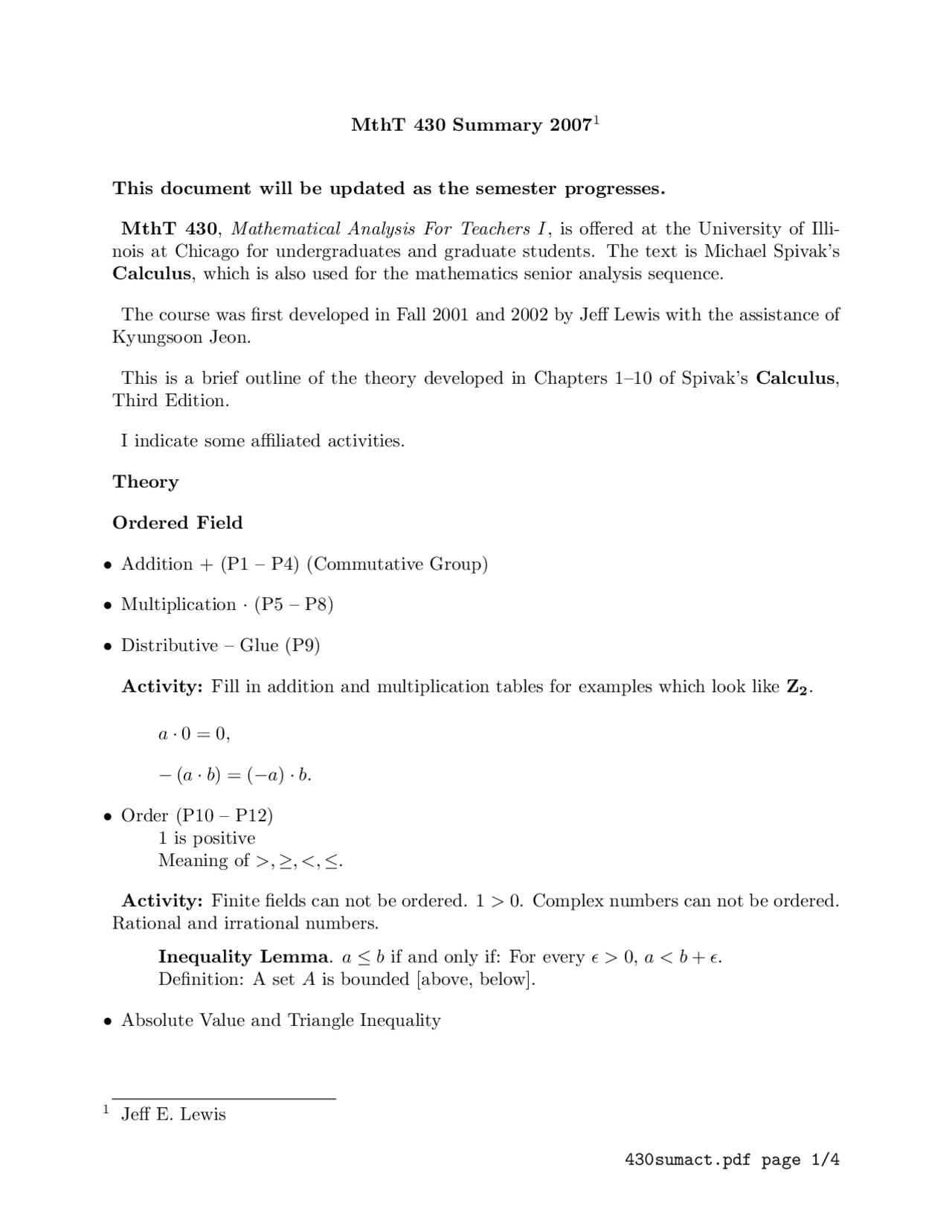 Calculus Theory Ordered Field Mathematical Analysis Mtht 430 Docsity