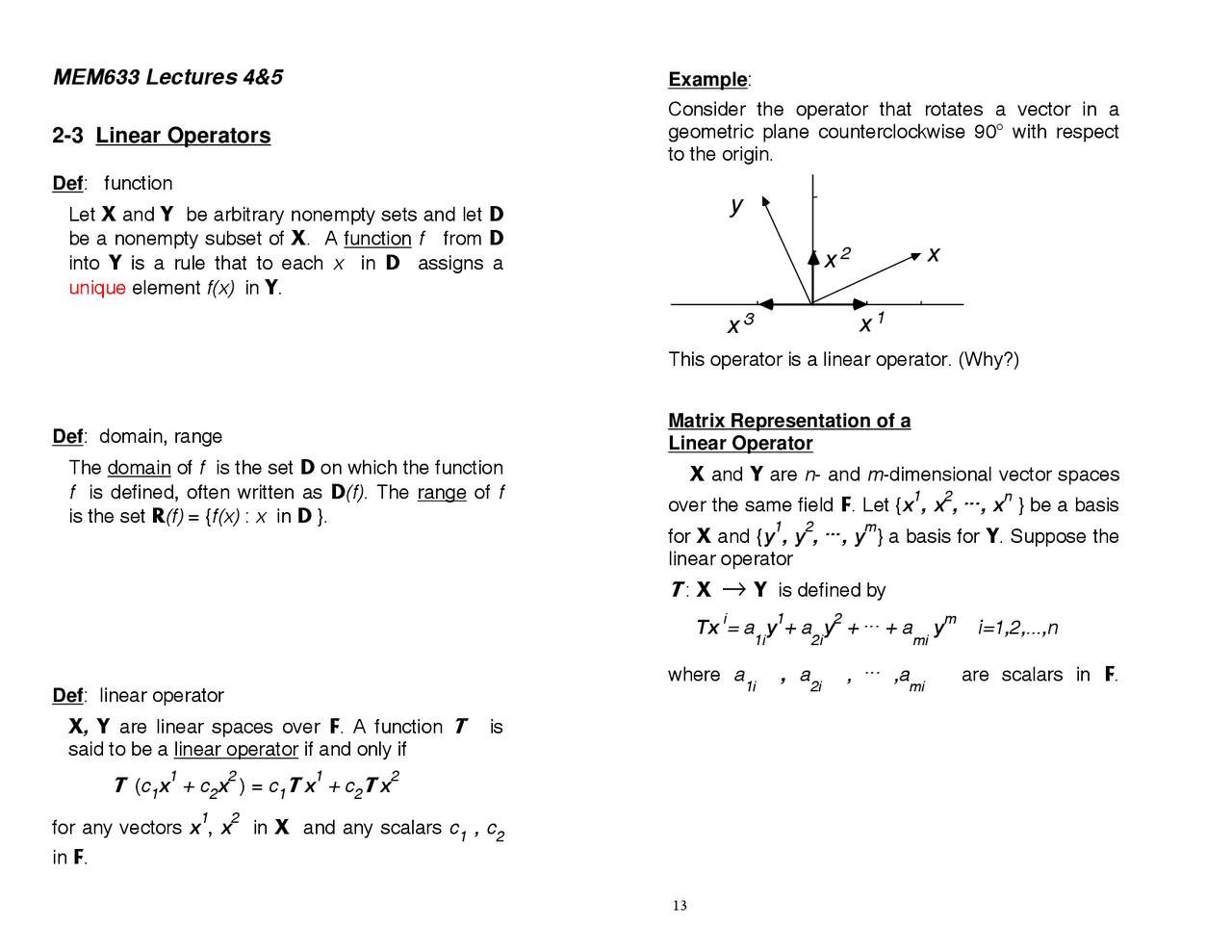 Linear Operators Lecture Notes Robust Control Systems I Mem 633