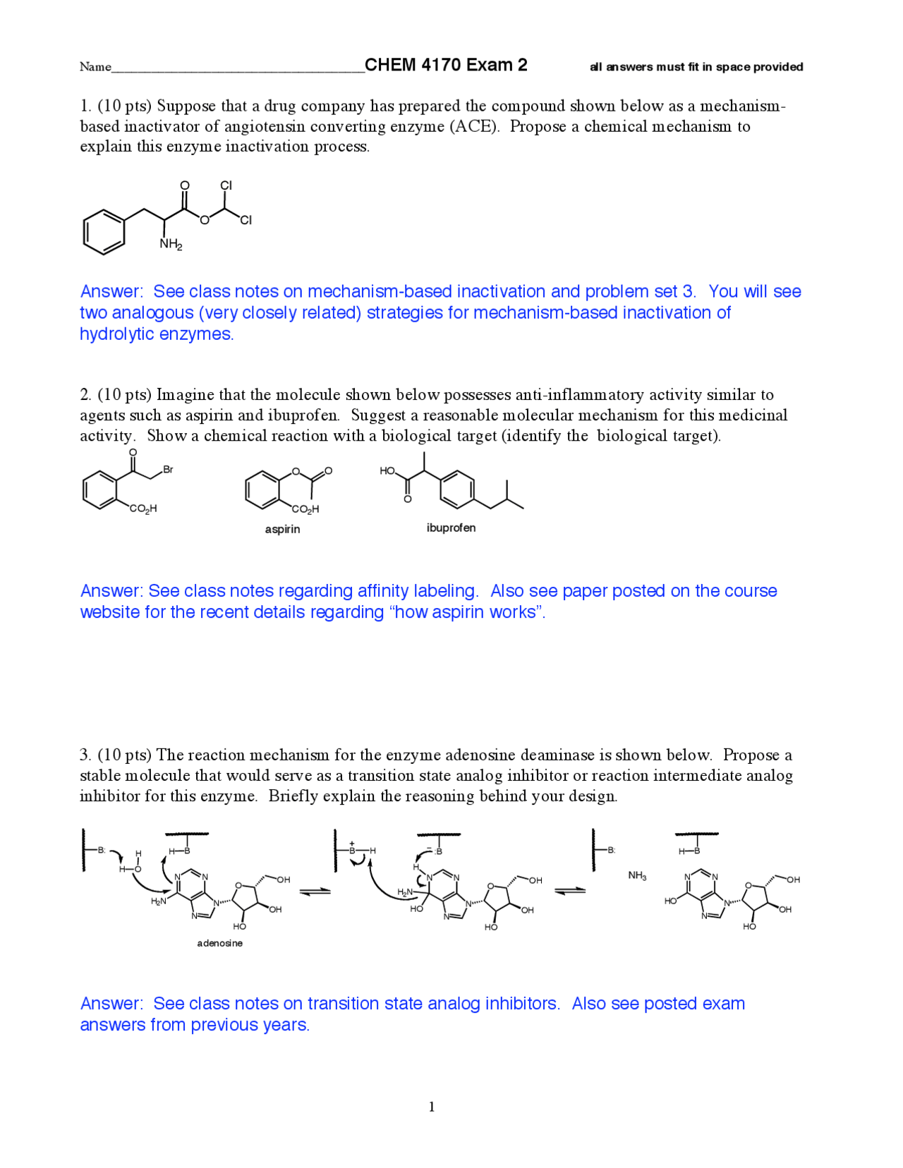 Exam 2 With Solution For Medicinal Chemistry Chem 4170 Docsity
