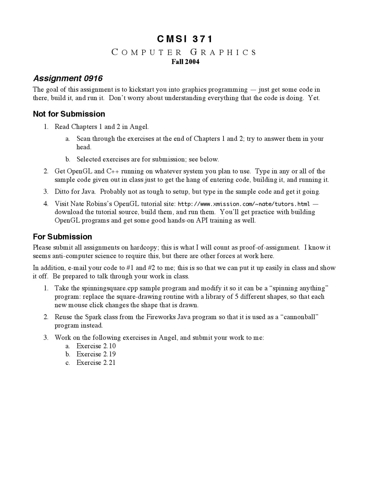 Practice Problem Set For Computer Graphics Cmsi 371 Docsity