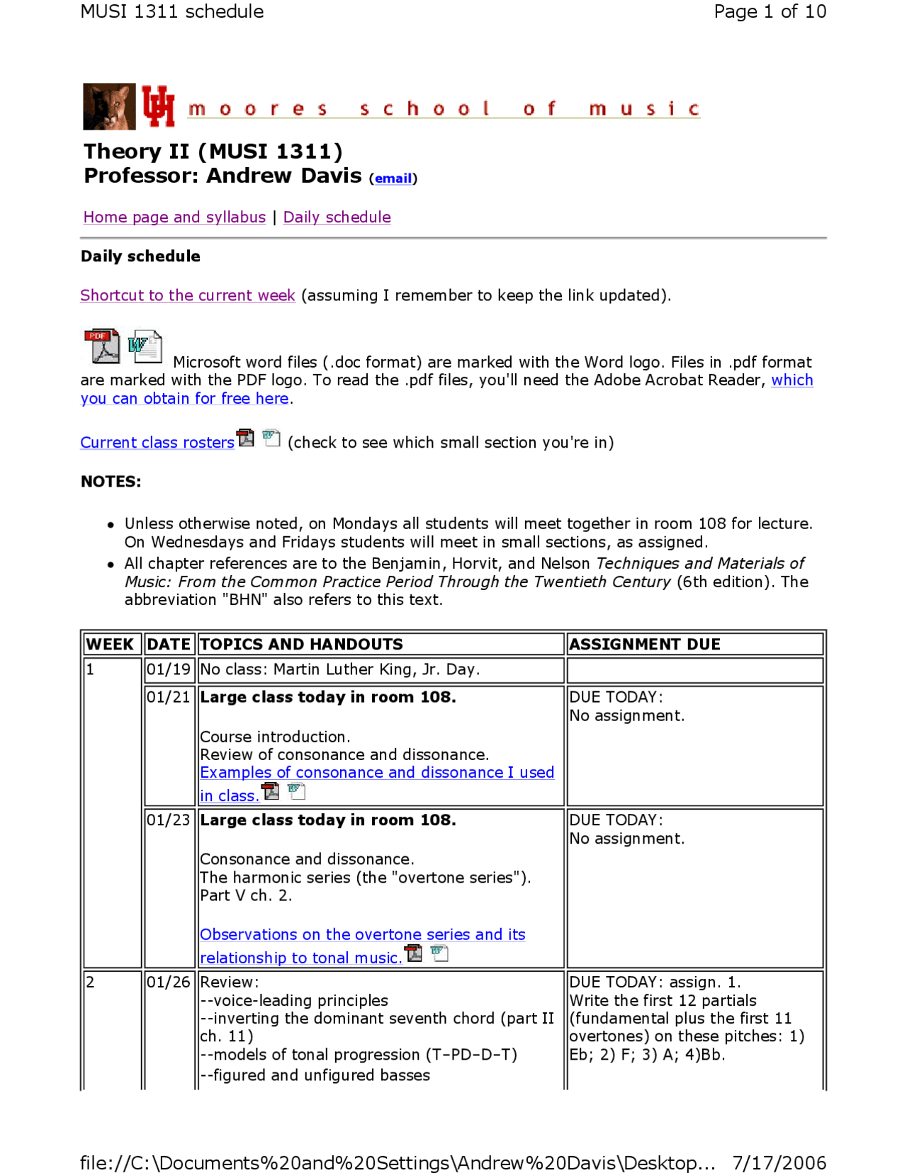 Current Class Rosters In Theory Ii Syllabus Musi 1311 Docsity