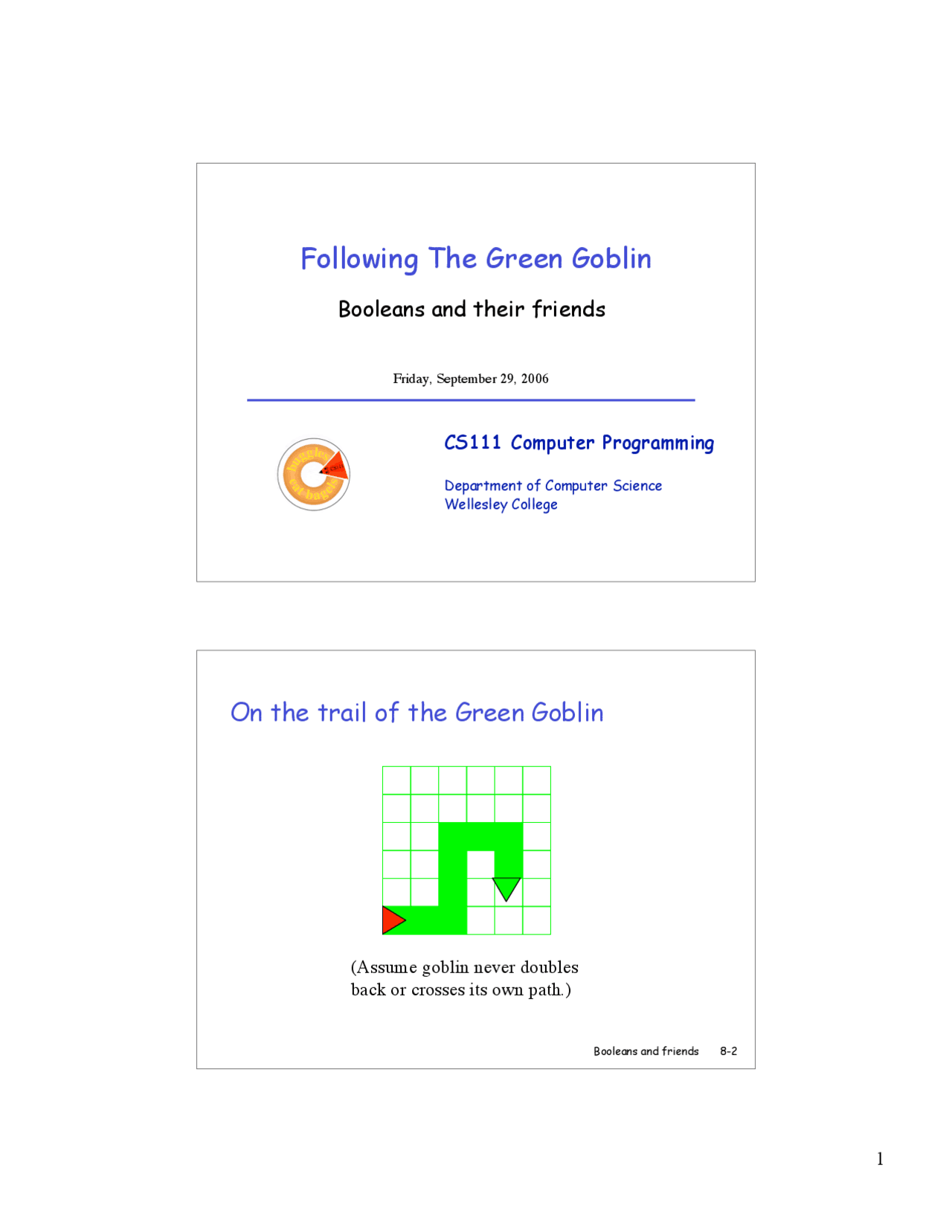 Slides on Following The Green Goblin: Booleans and Their Friends | CS 111 - Docsity