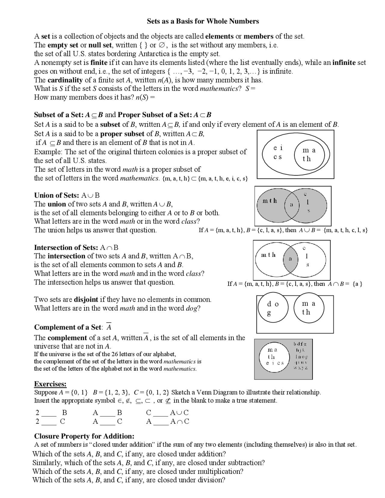 Set Theory: Understanding Sets, Subsets, Union, Intersection, and ...
