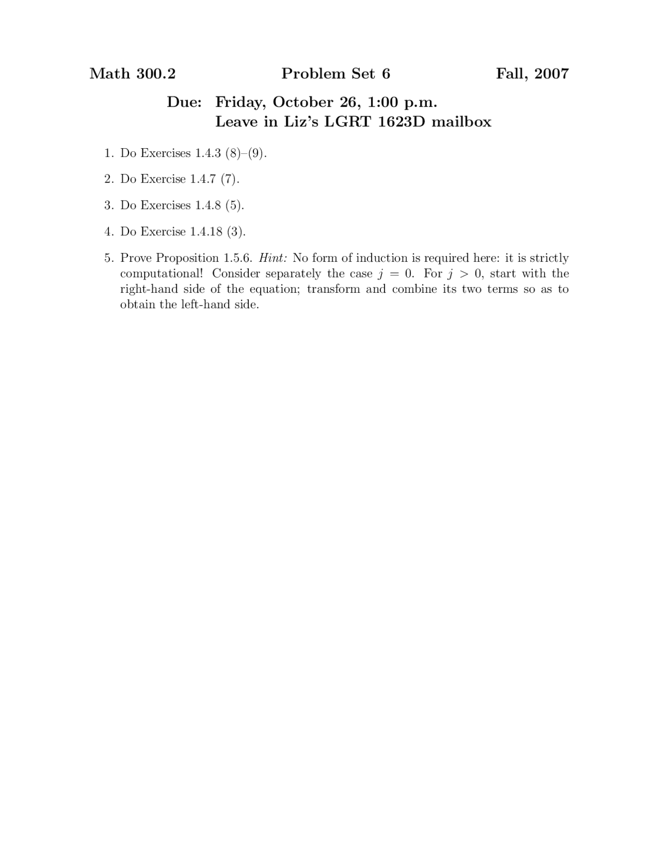 Problem Set 6 - Fundamentals Concepts of Mathematics | MATH 300 - Docsity