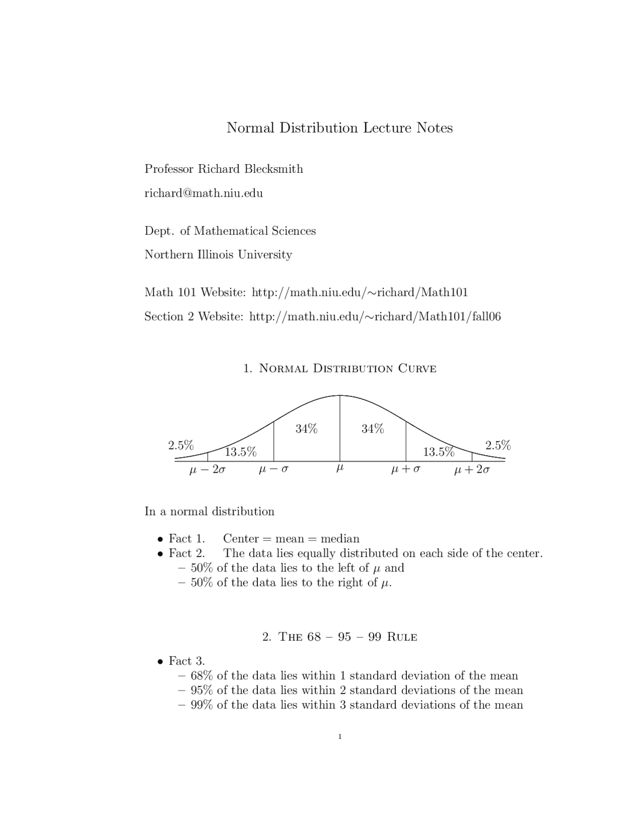 Normal Distribution Lecture Notes Math 101 Docsity
