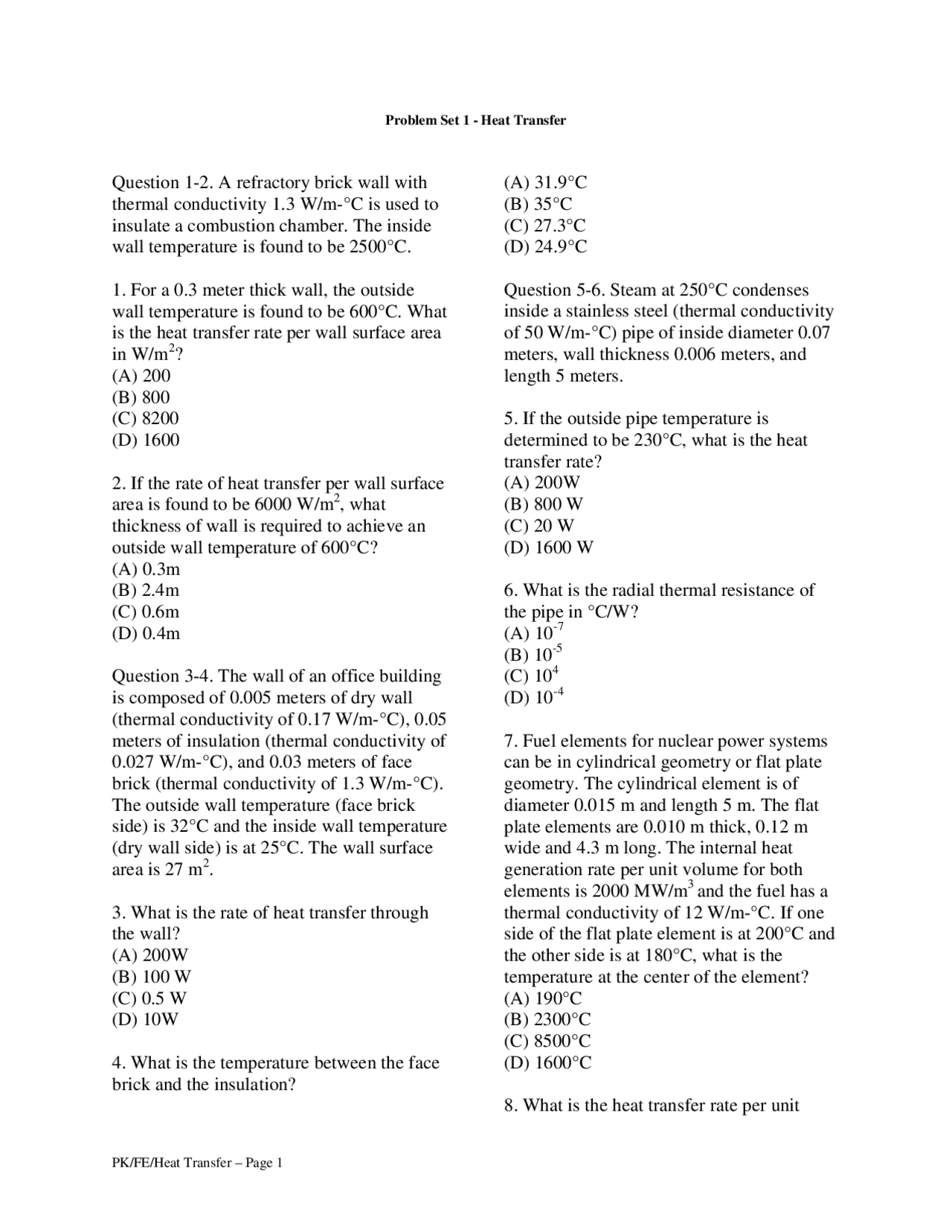 Solution Key For Problem Set 1 Heat And Mass Transfer Me 324 Docsity