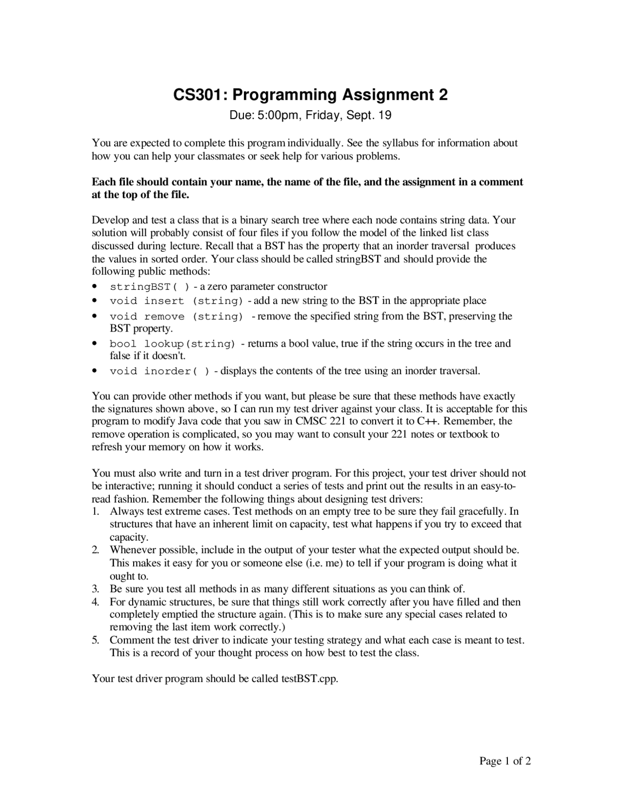 Solved Problems on Programming in Data Structures - Assignment | CMSC 221 | Assignments Data ...