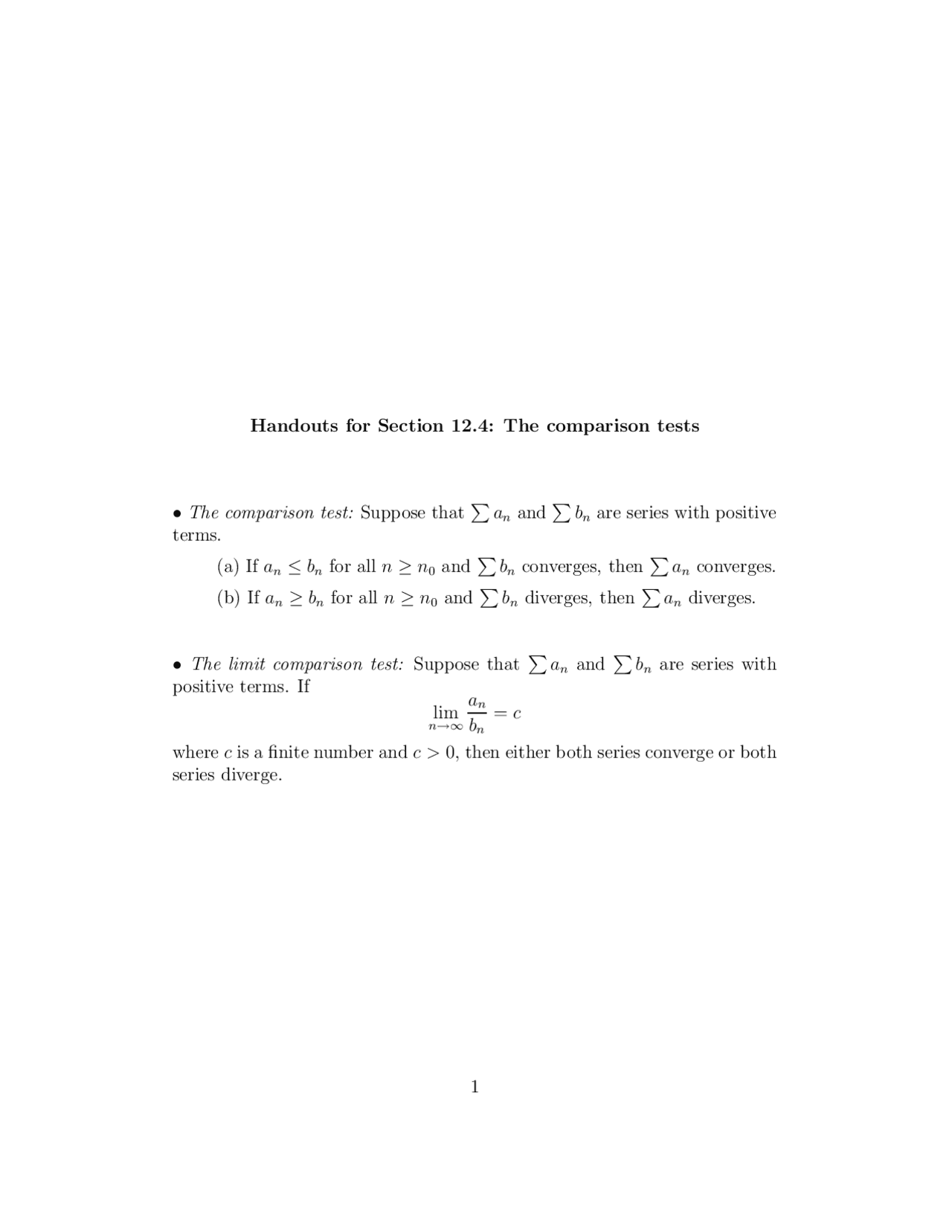 The Comparison Tests Calculus Ii Notes Math 1700 Docsity