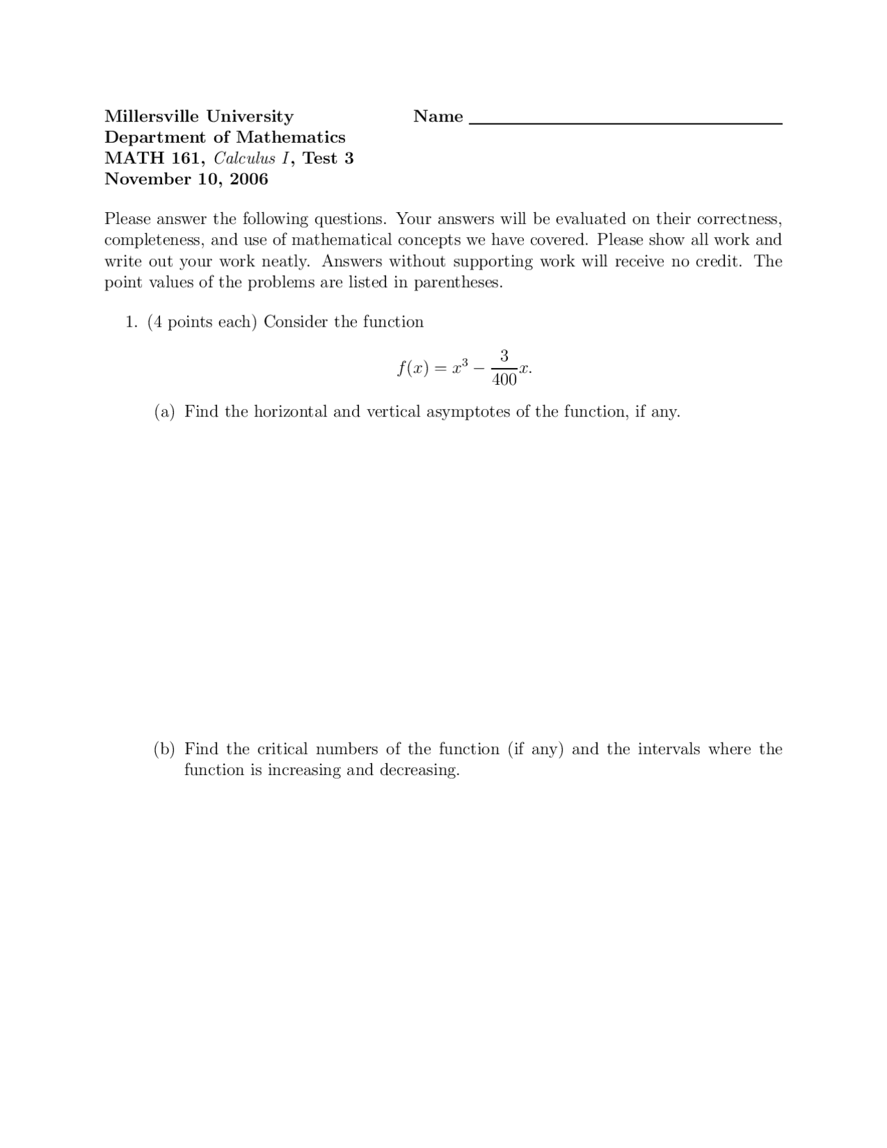 6 Problems In Test 3 Calculus I Math 161 Docsity