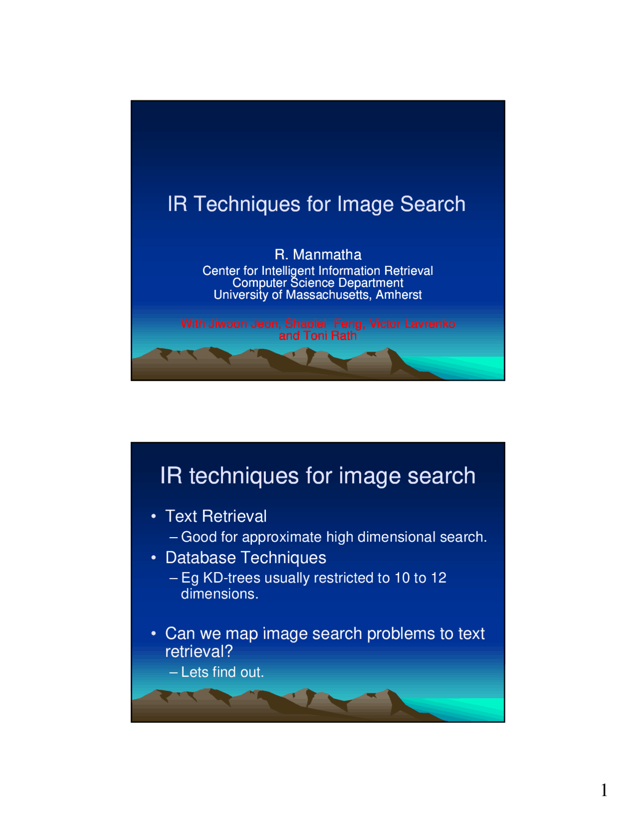 Ir Techniques For Image Search Cmpsci 646 Docsity