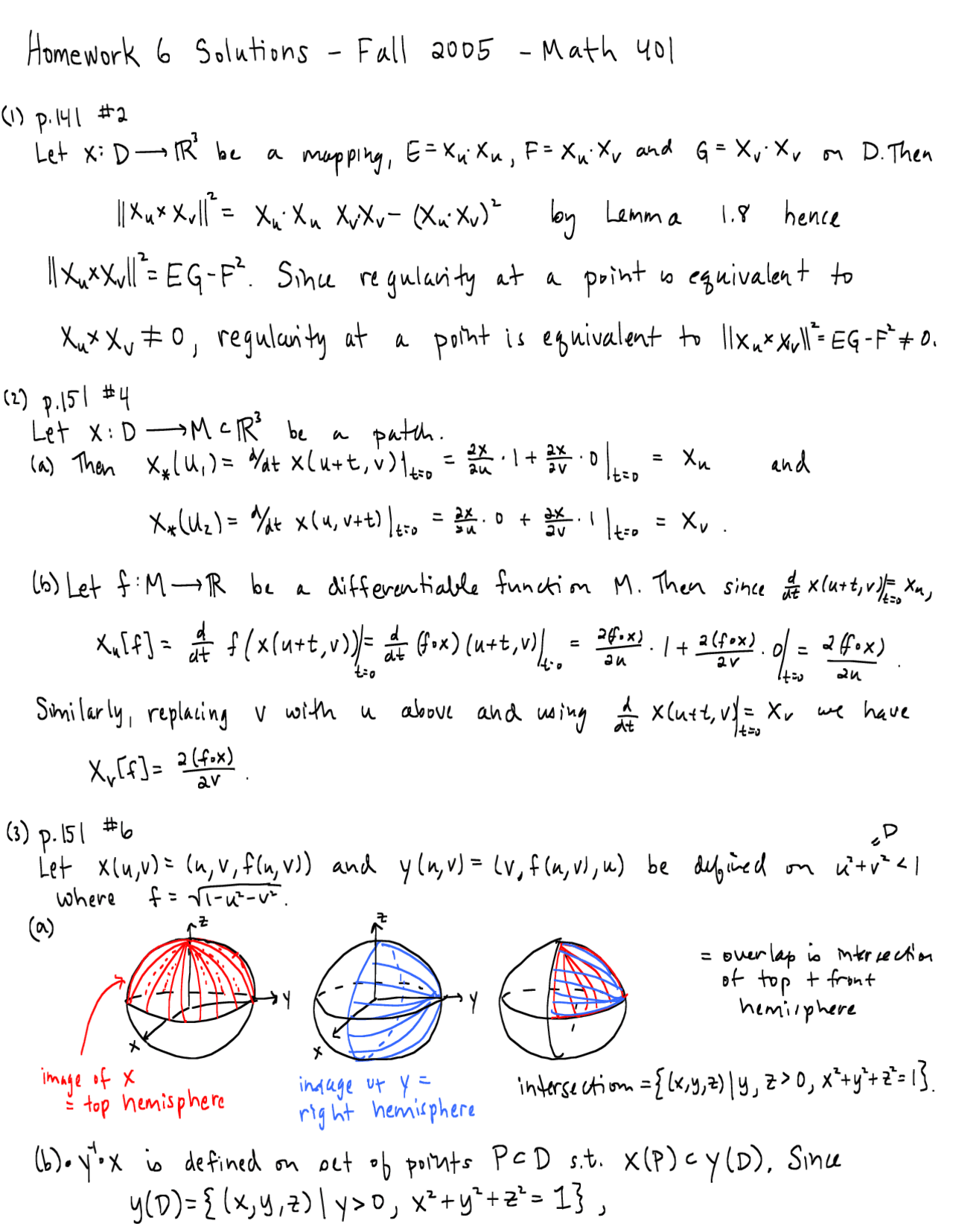 Solutions Of Homework 6 On Differential Geometry Fall 2006 Math 401