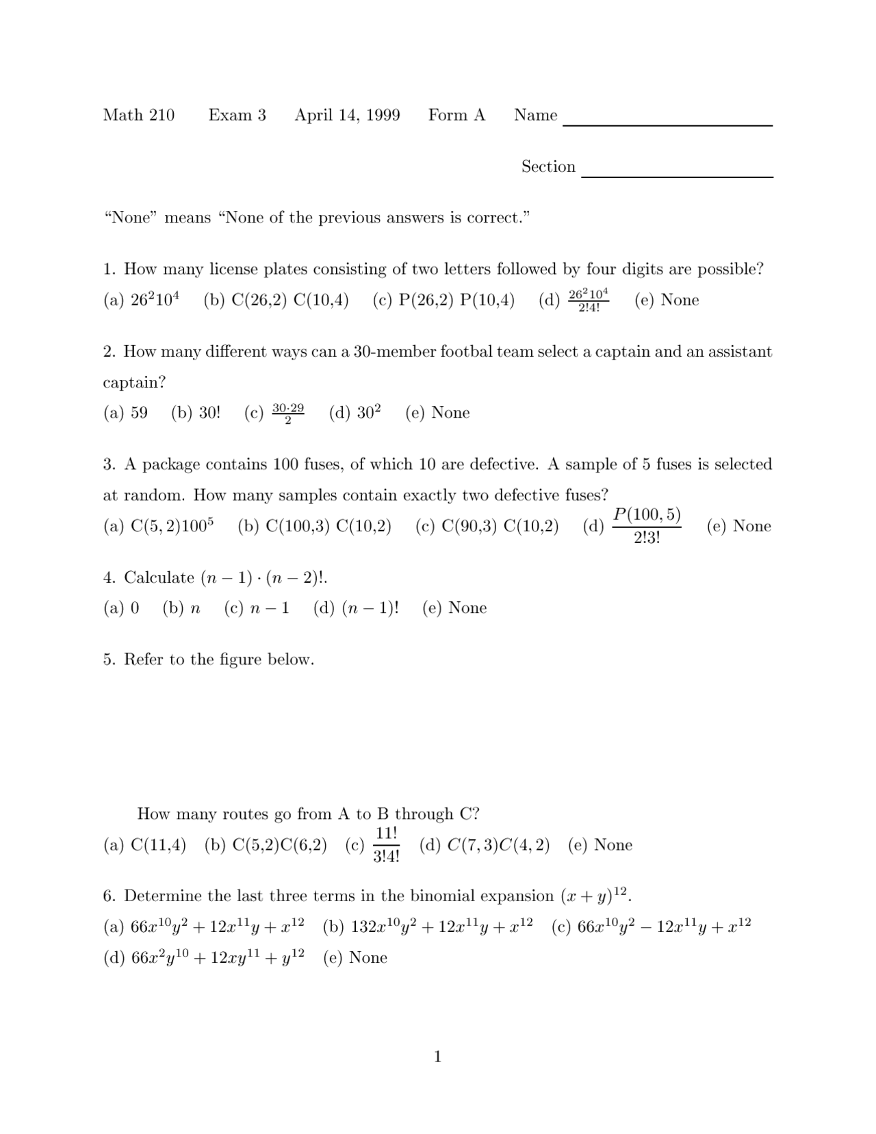 15 Mcqs Exam 3 Finite Mathematics Math 210 Docsity