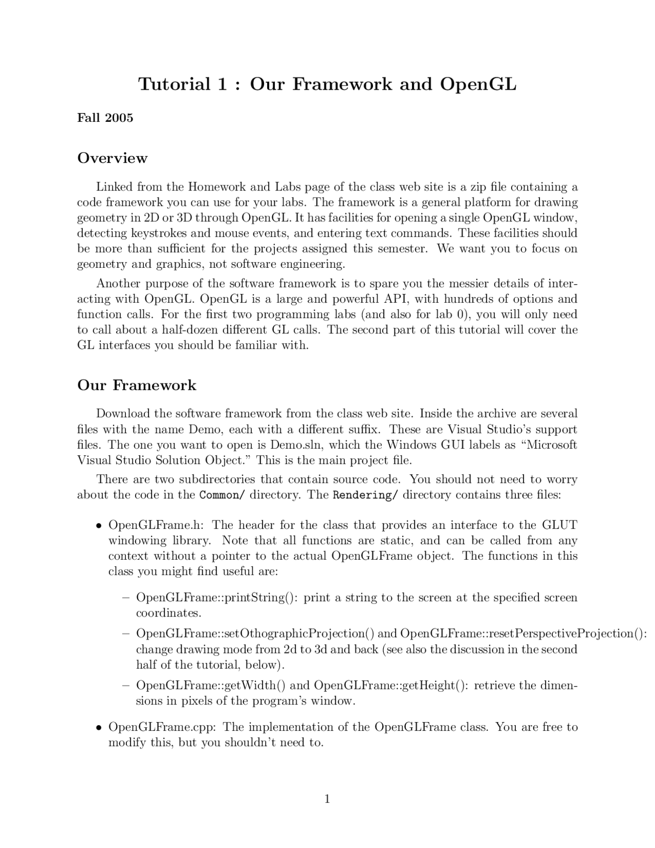 Our Framework And Opengl Tutorial 1 Fall 2005 Comp 360 Docsity