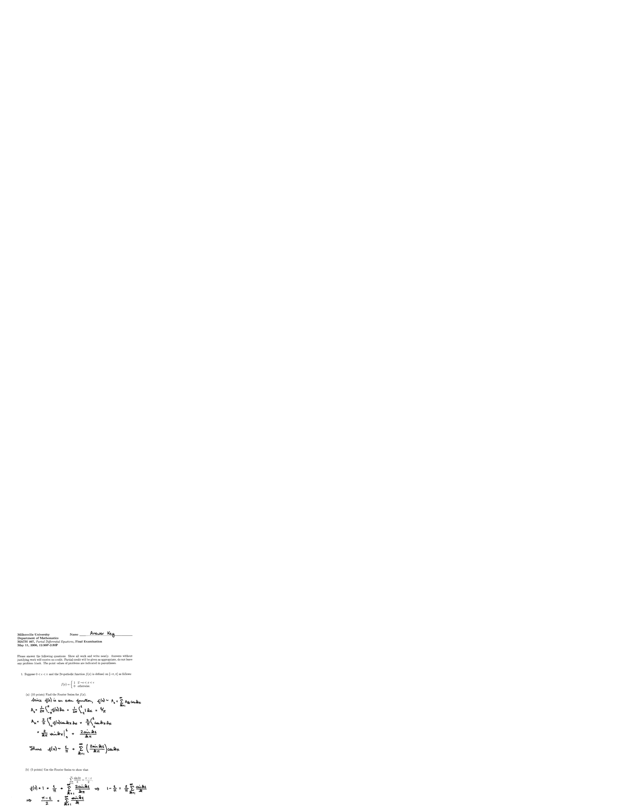 Exam With Solution For Partial Differential Equations Math 467 Docsity