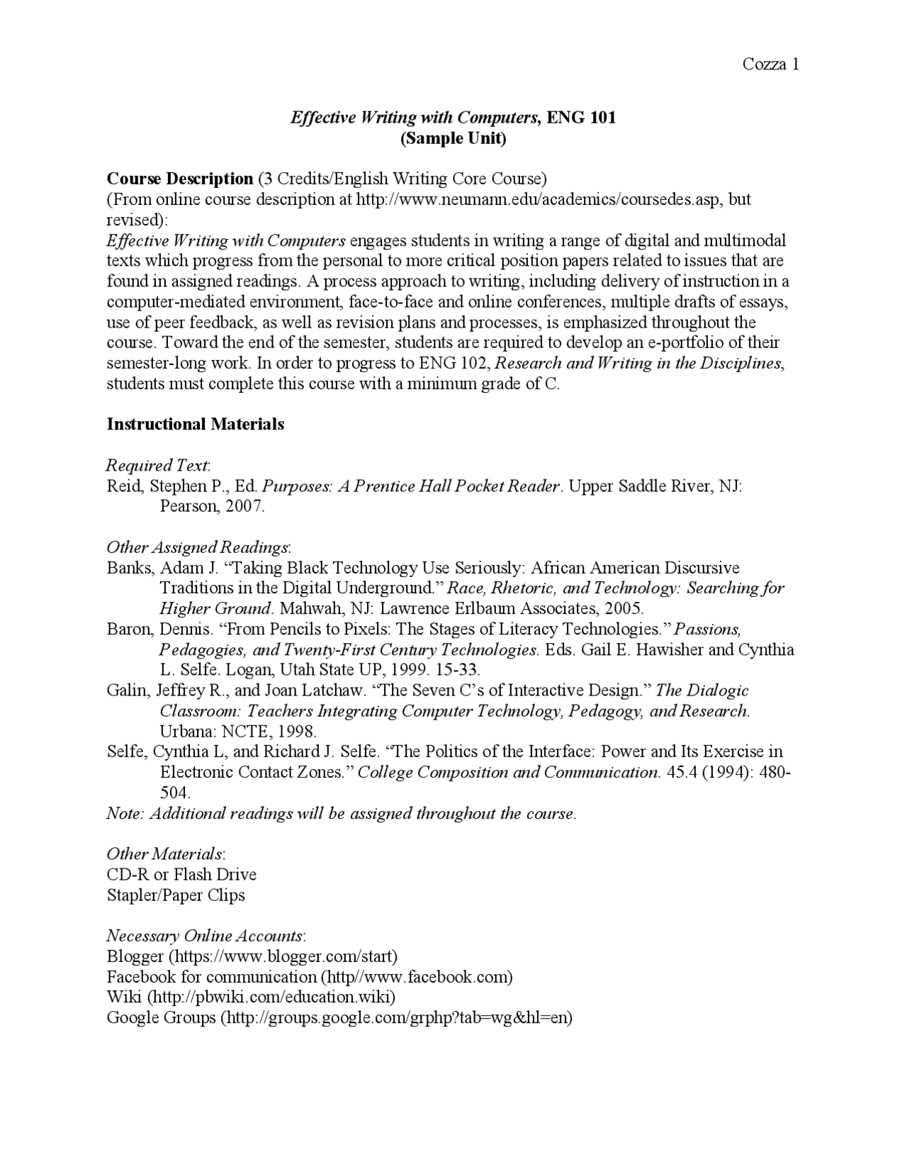 Introductory Course, Syllabus for Effective Writing with Computers ...