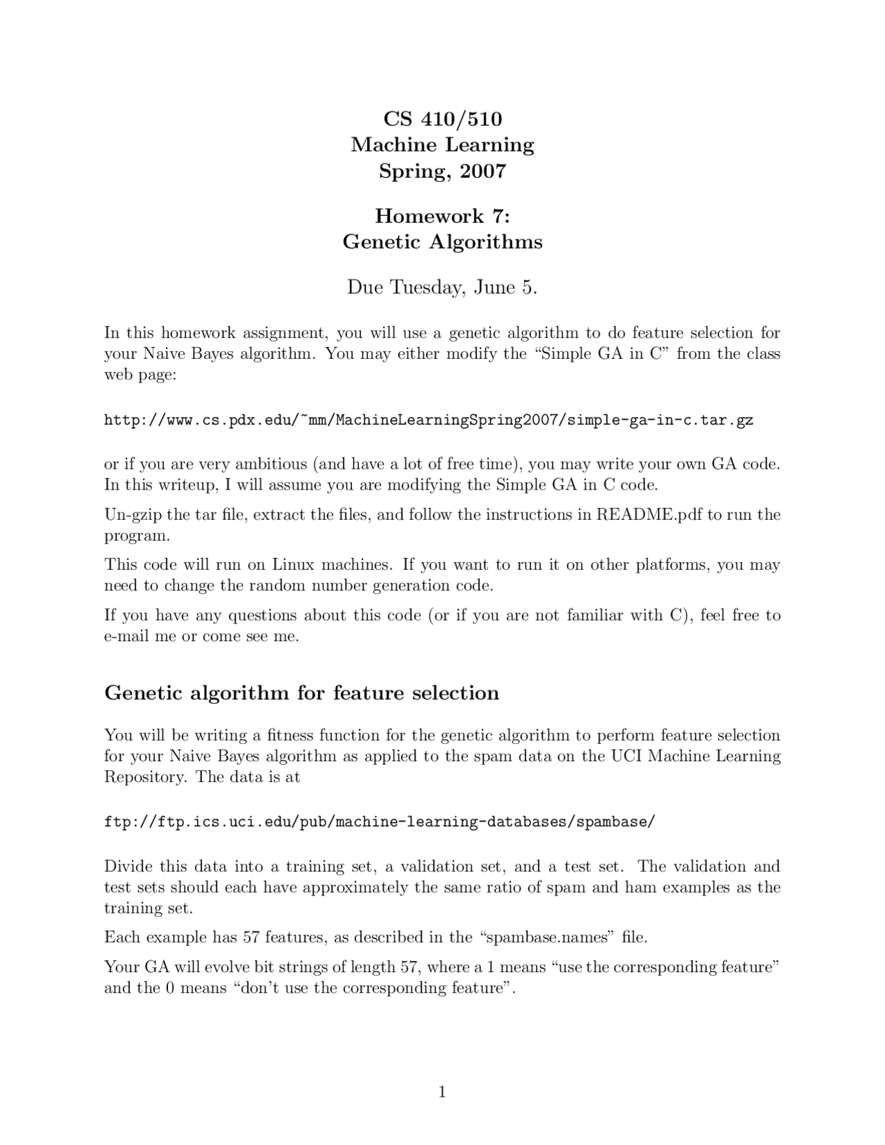 Homework 7 On Genetic Algorithms Machine Learning Cs 410 Docsity