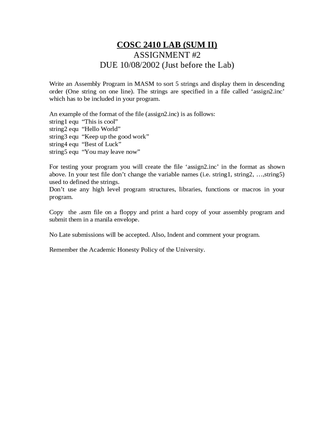 Lab Assignment 2 Computer Organization And Program Cosc 2410 Docsity