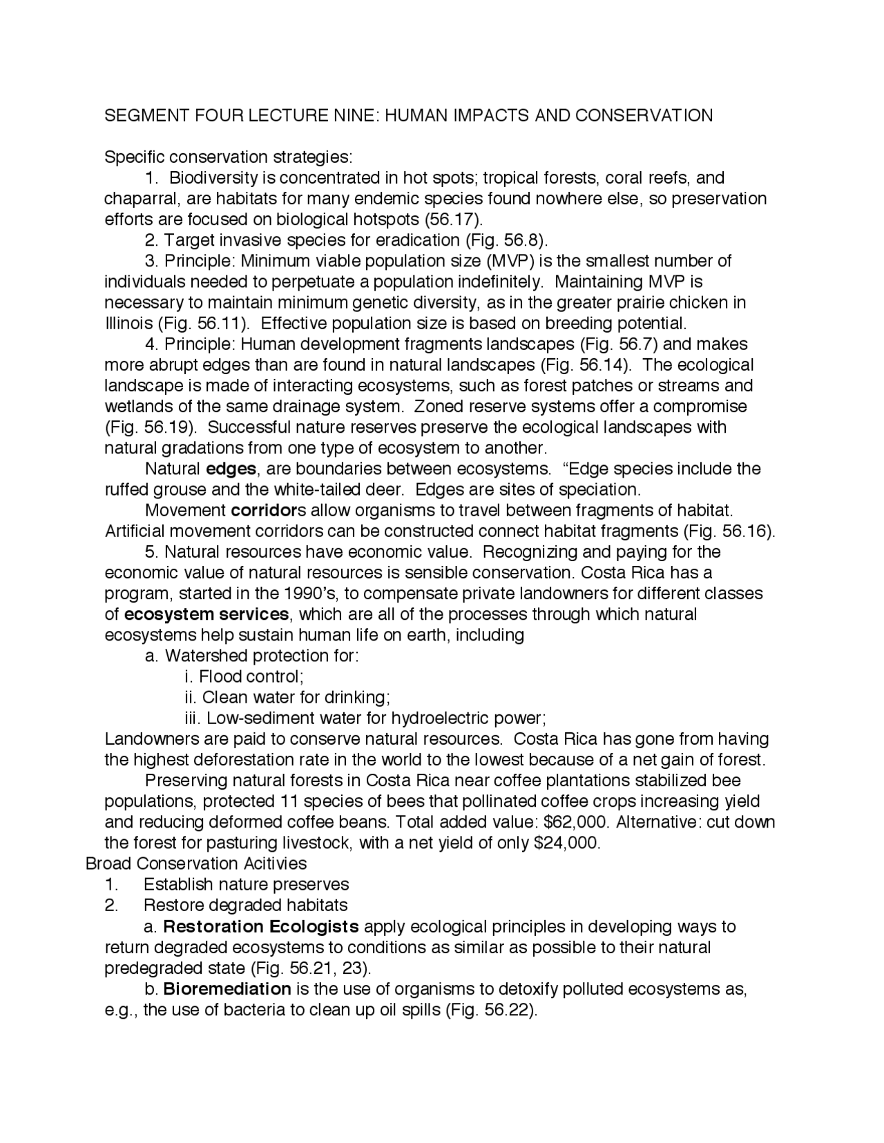 Lecture Notes On Human Impacts And Conservation Bios 209 Docsity