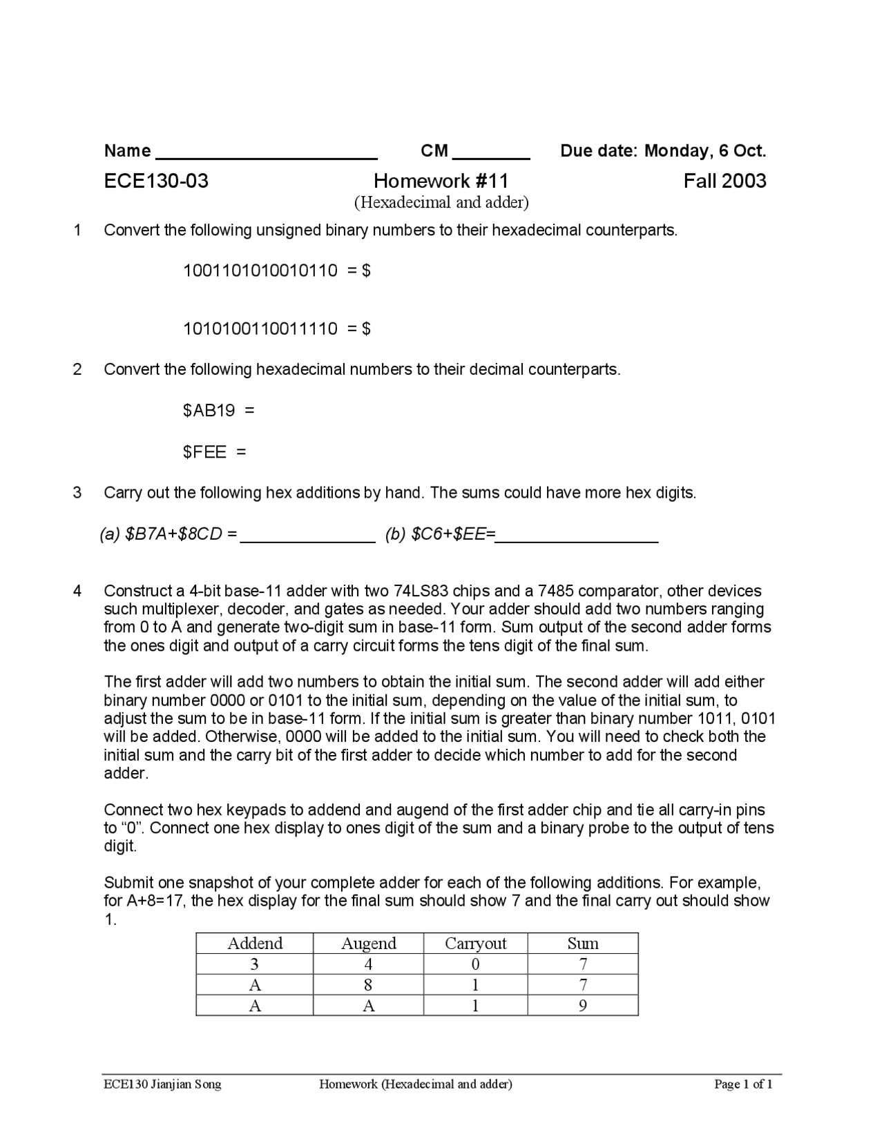 Homework 11 With 4 Practice Problems On Introduction To Logic Design Ece 130 Docsity