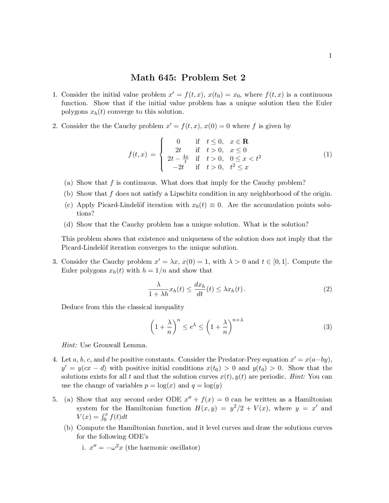Problem Set Ii Odes And Dynamical Systems Math 645 Docsity