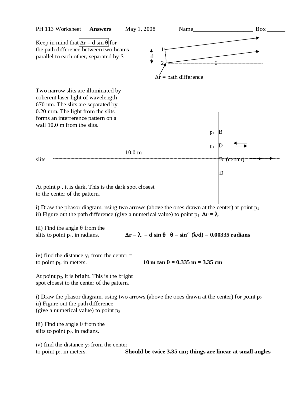 Worksheet With Answers Physics Iii Ph 113 Docsity