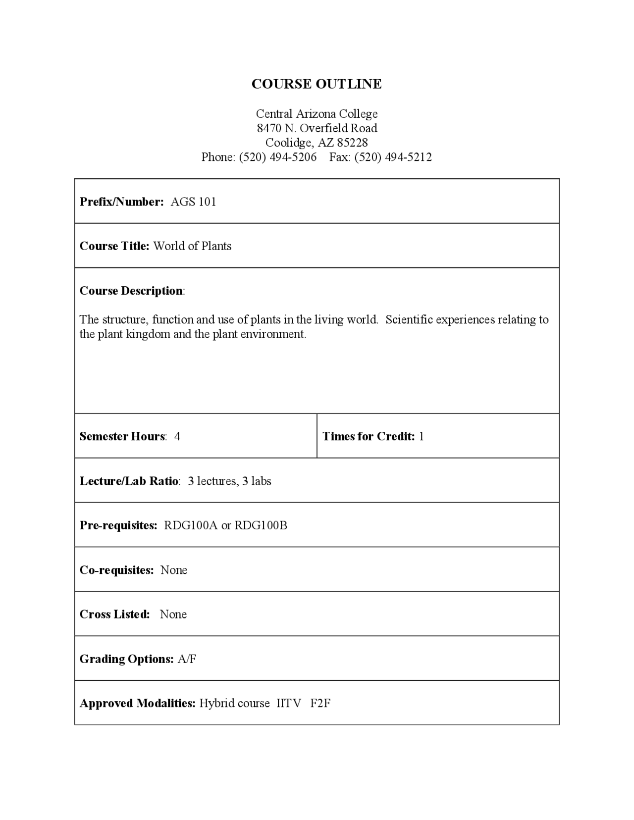 World of Plants: A Central Arizona College Course Outline | Lab Reports ...