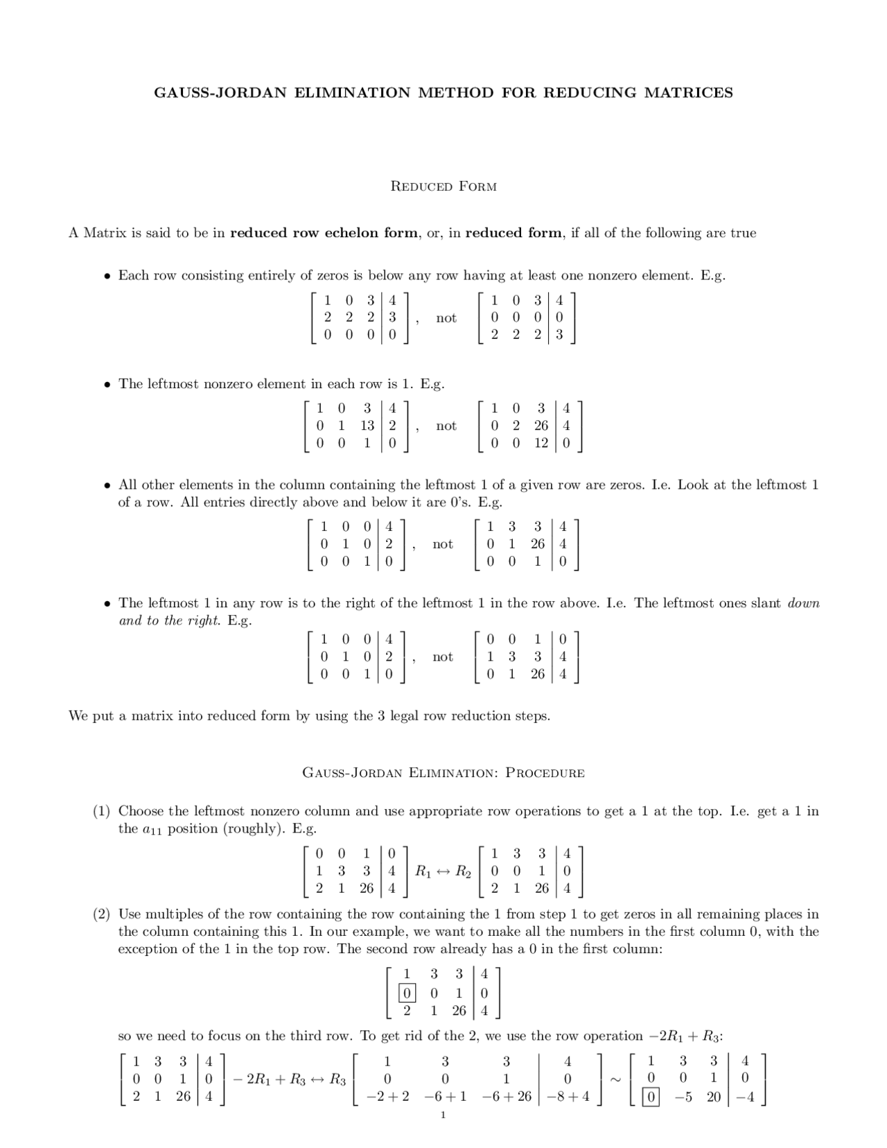 Gauss-Jordan Elimination Method for Reducing Matrices - Notes | MTH 141 ...
