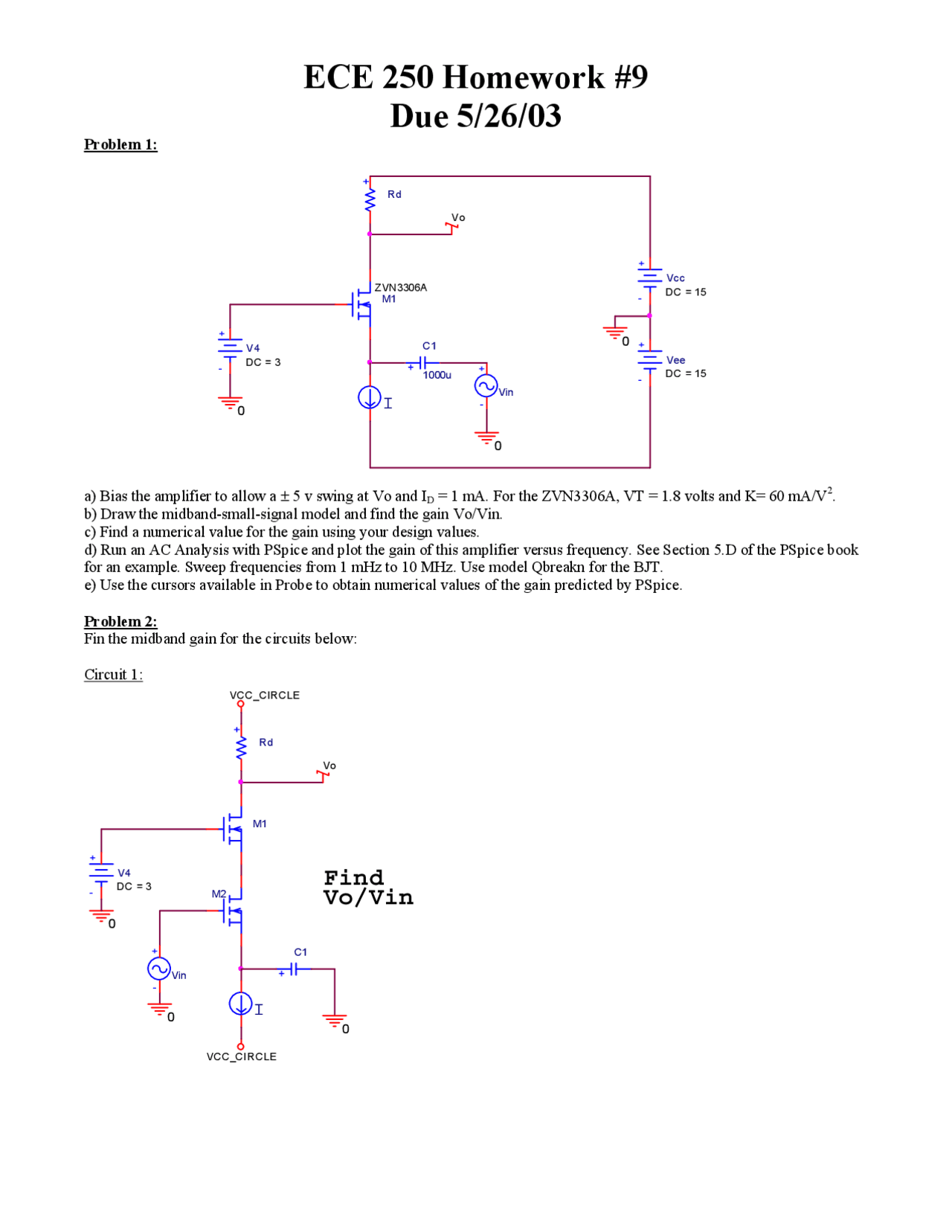 Homework 9 With 3 Practice Problems On Electronic Device Modeling Ece