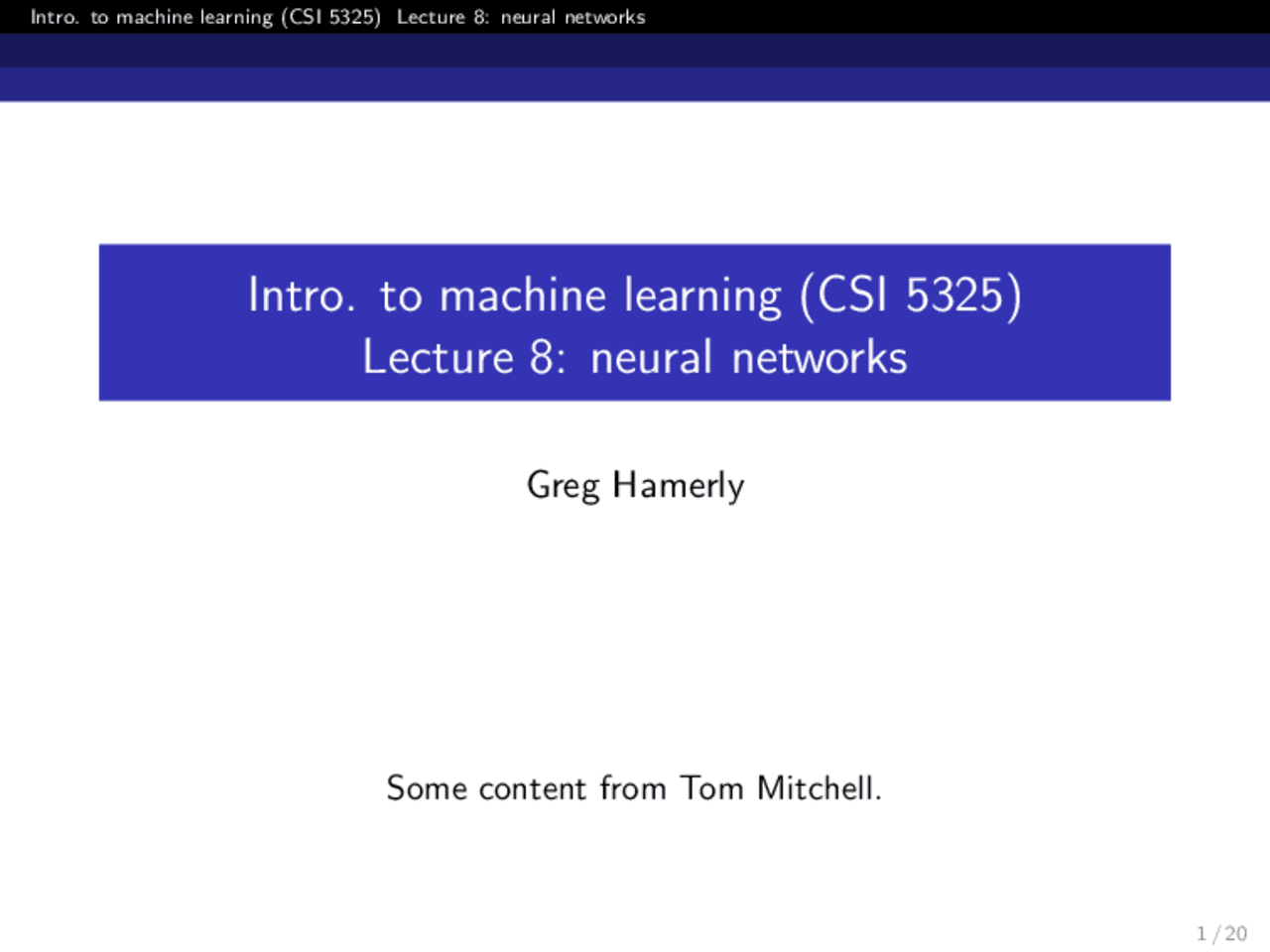 Neural Networks - Lecture Slides | CSI 5325 - Docsity