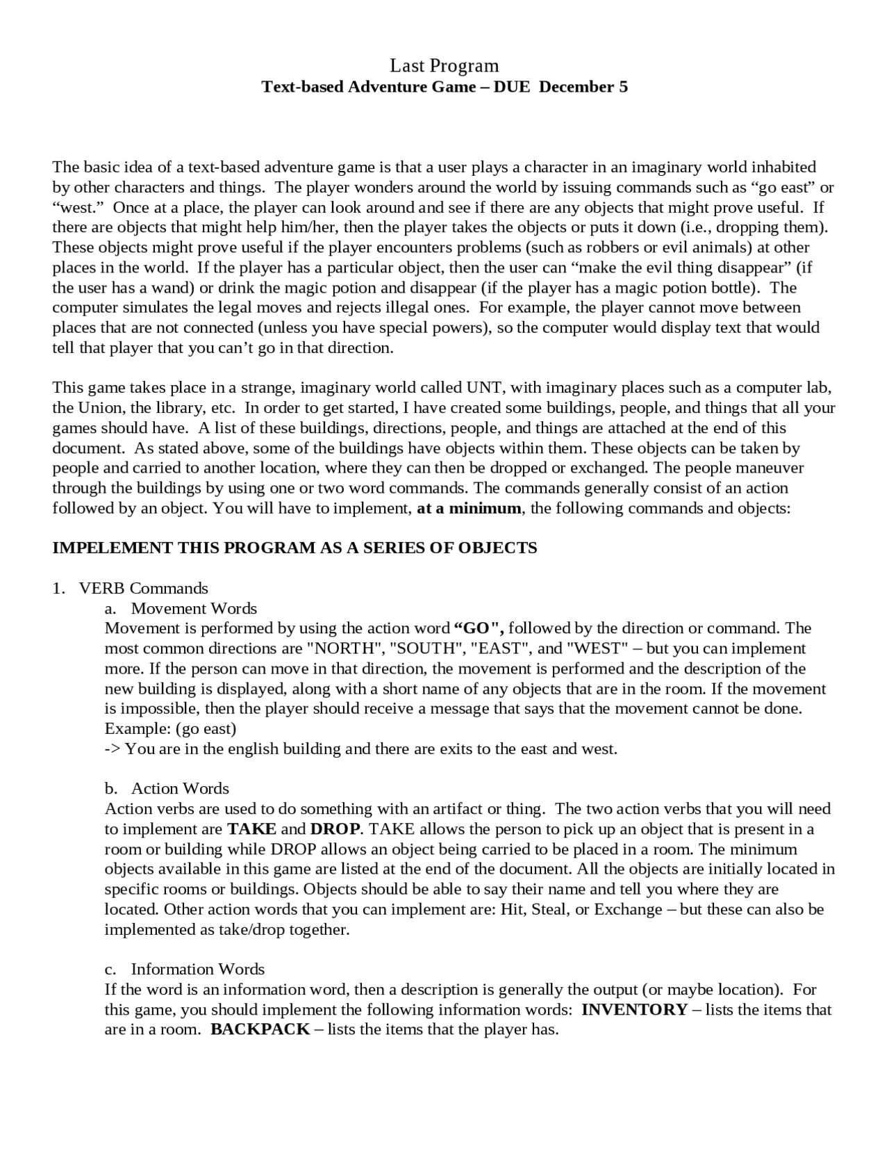 Text Based Adventure Game Symbolic Processing Csce 3210 Docsity