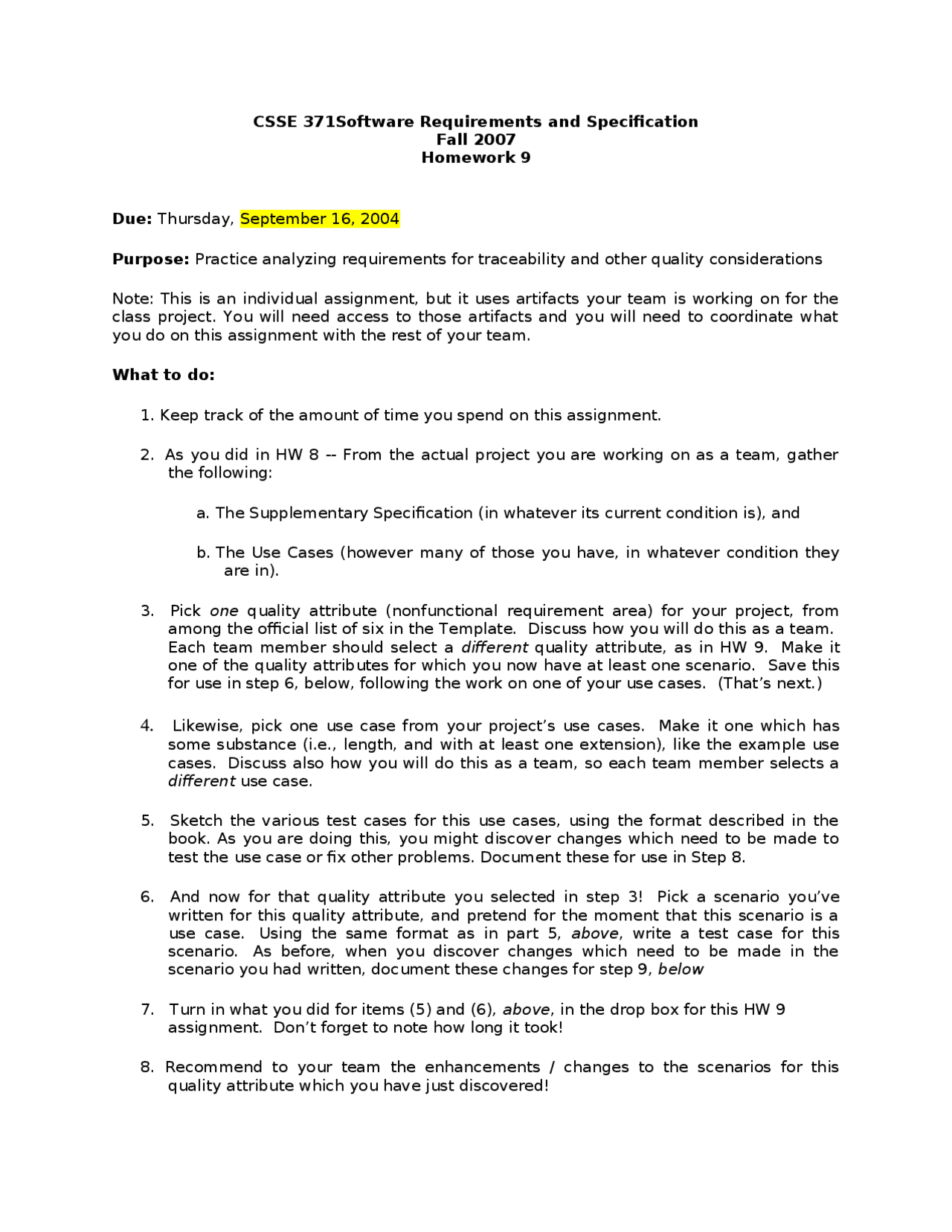 9 Problems On Software Requirements And Specification Homework 9