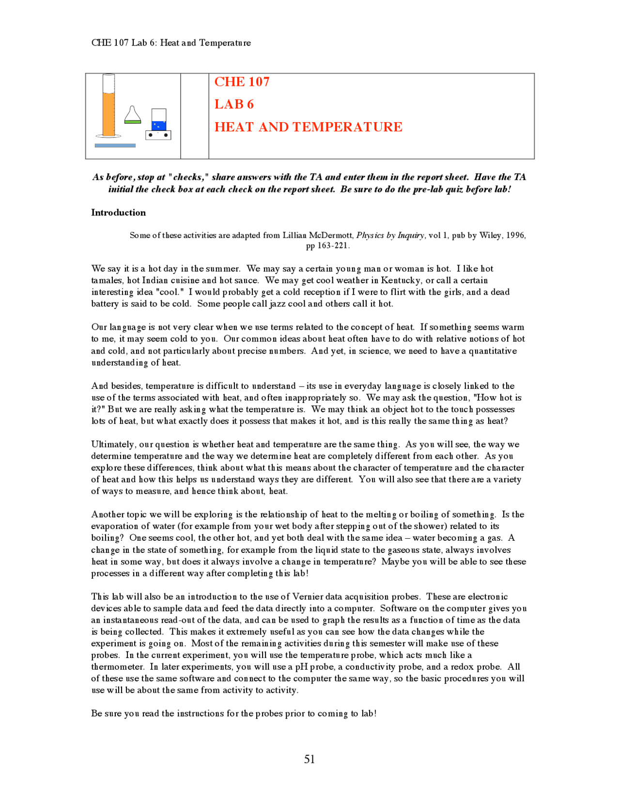Laboratory Experiment 6 - Heat and Temperature | CHE 107 - Docsity