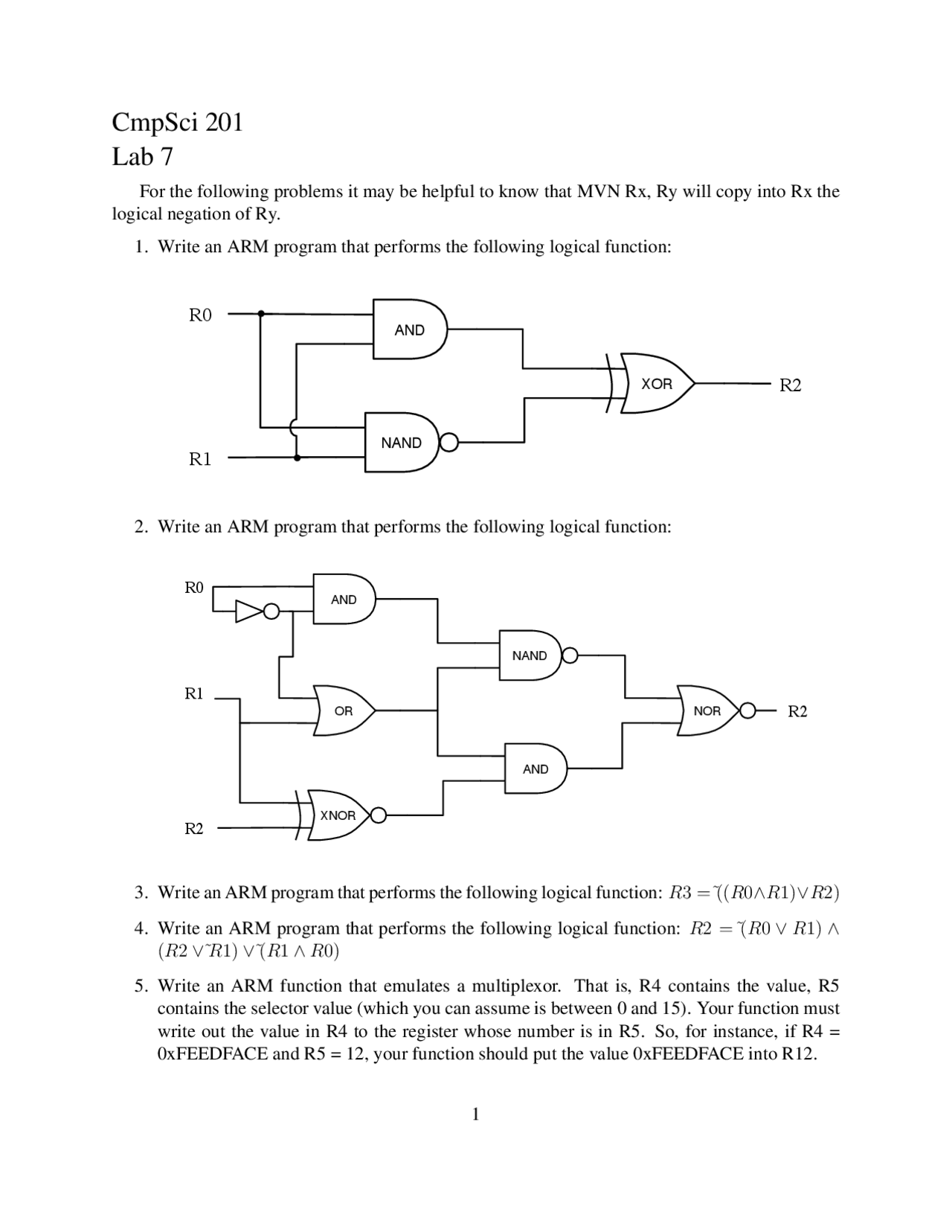 Laboratory 7 Mvn Rx Ry Questions Architecture Assembly Language Cmpsci 201 Docsity