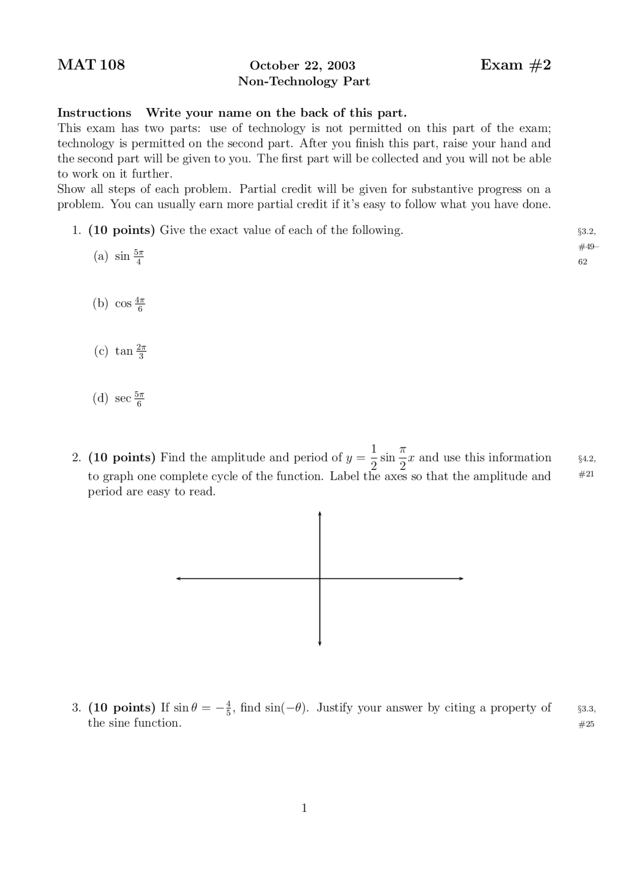 Practice Examination 2 On Trigonometry Mat 108 Docsity