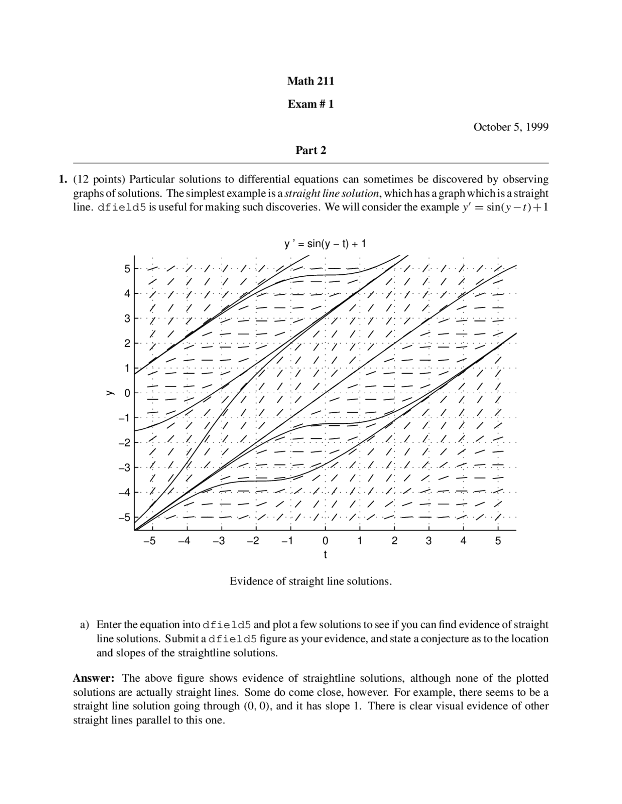 Solved Exam 1 For Ordinary Differential Equation And Linear Algebra
