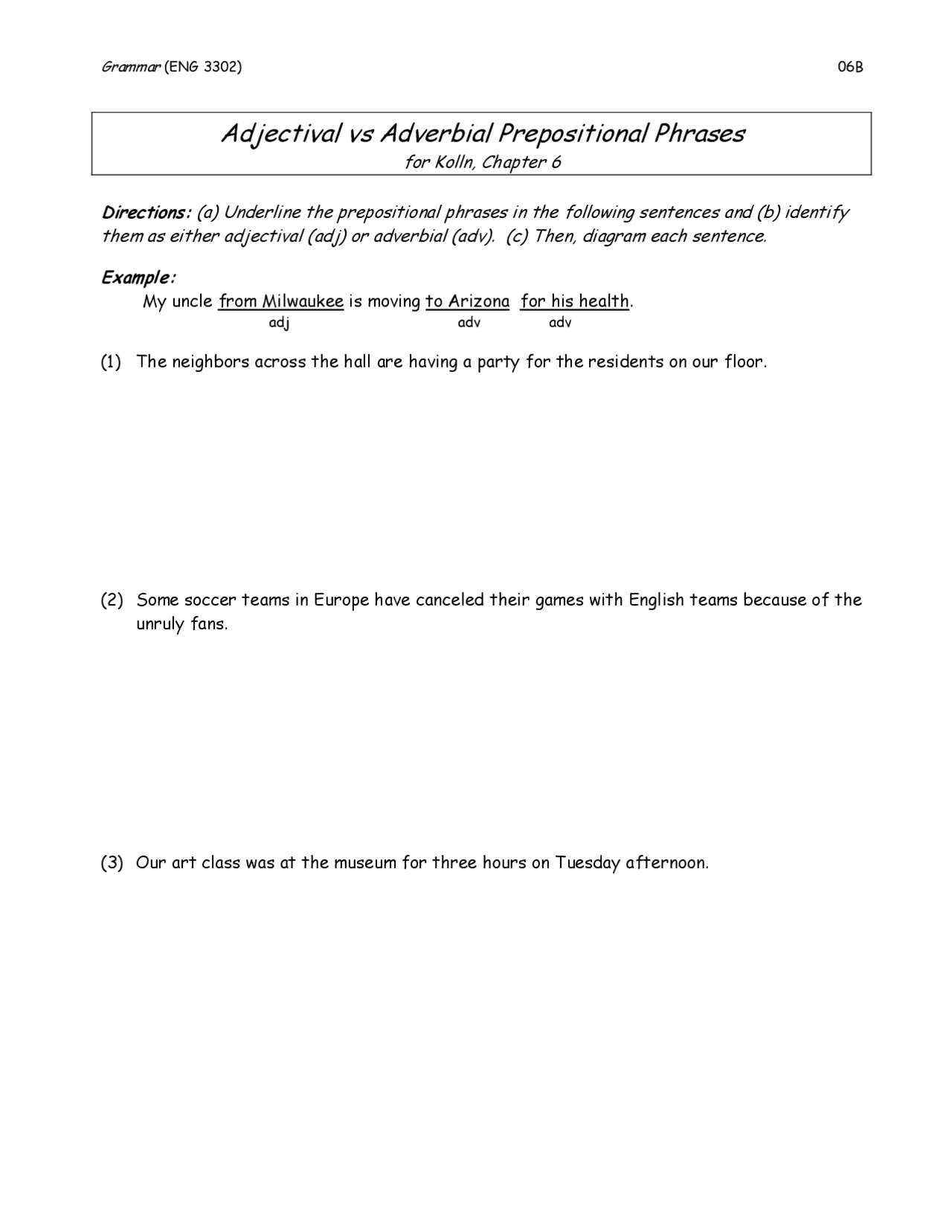 Adjectival and Adverbial Prepositional Phrases - Assignment | ENG 3302 ...