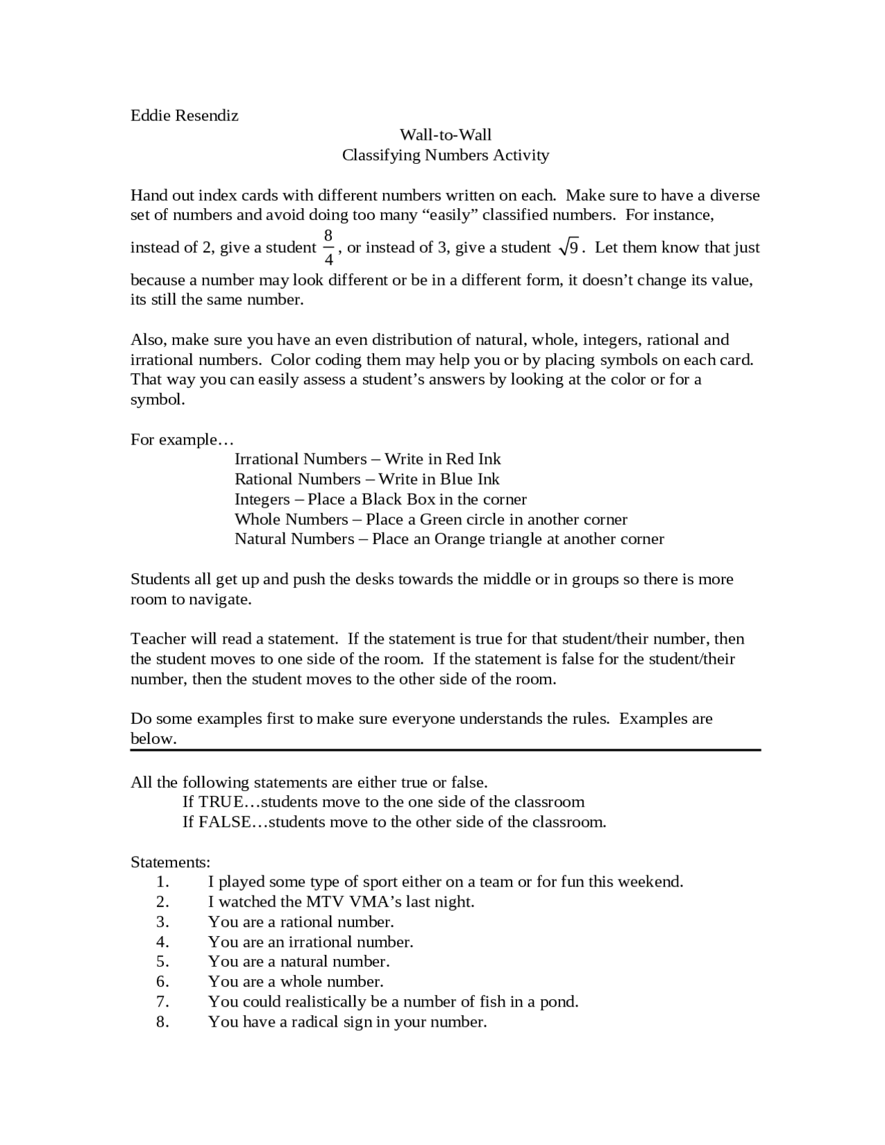 Classifying the Number Activity - Review Sheet | MATH 413 - Docsity
