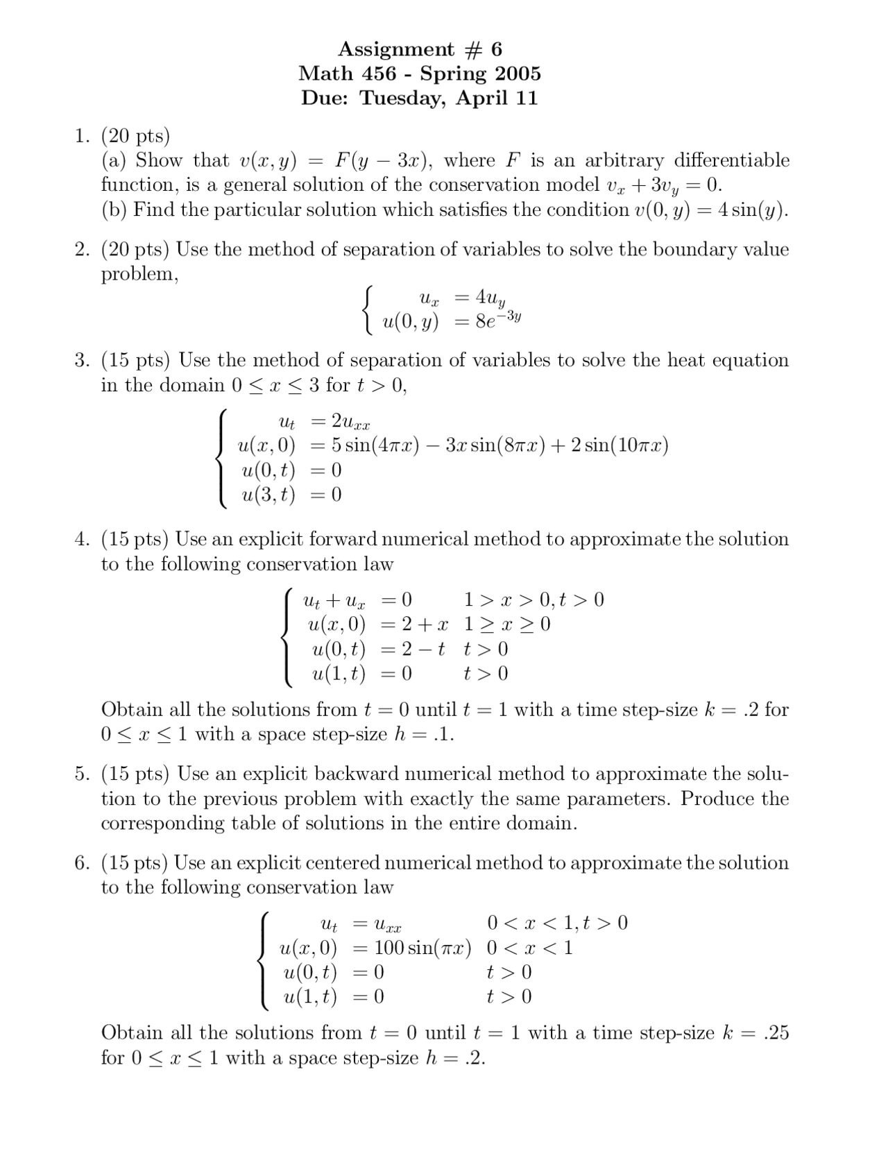 Assignment 6 Mathematical Modelling Math 456 Docsity