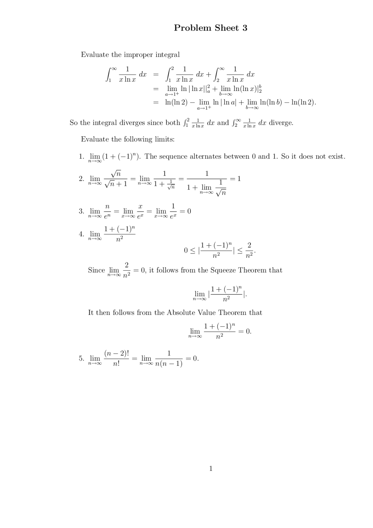 Problem Set 3 - Calculus II | MATH 1592 - Docsity