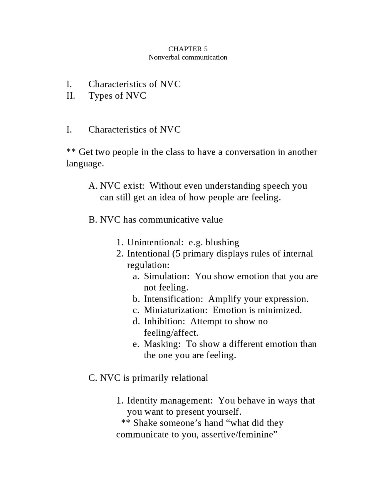 Notes On Nonverbal Communication Introduction To Human Communication Hcom 100 Docsity