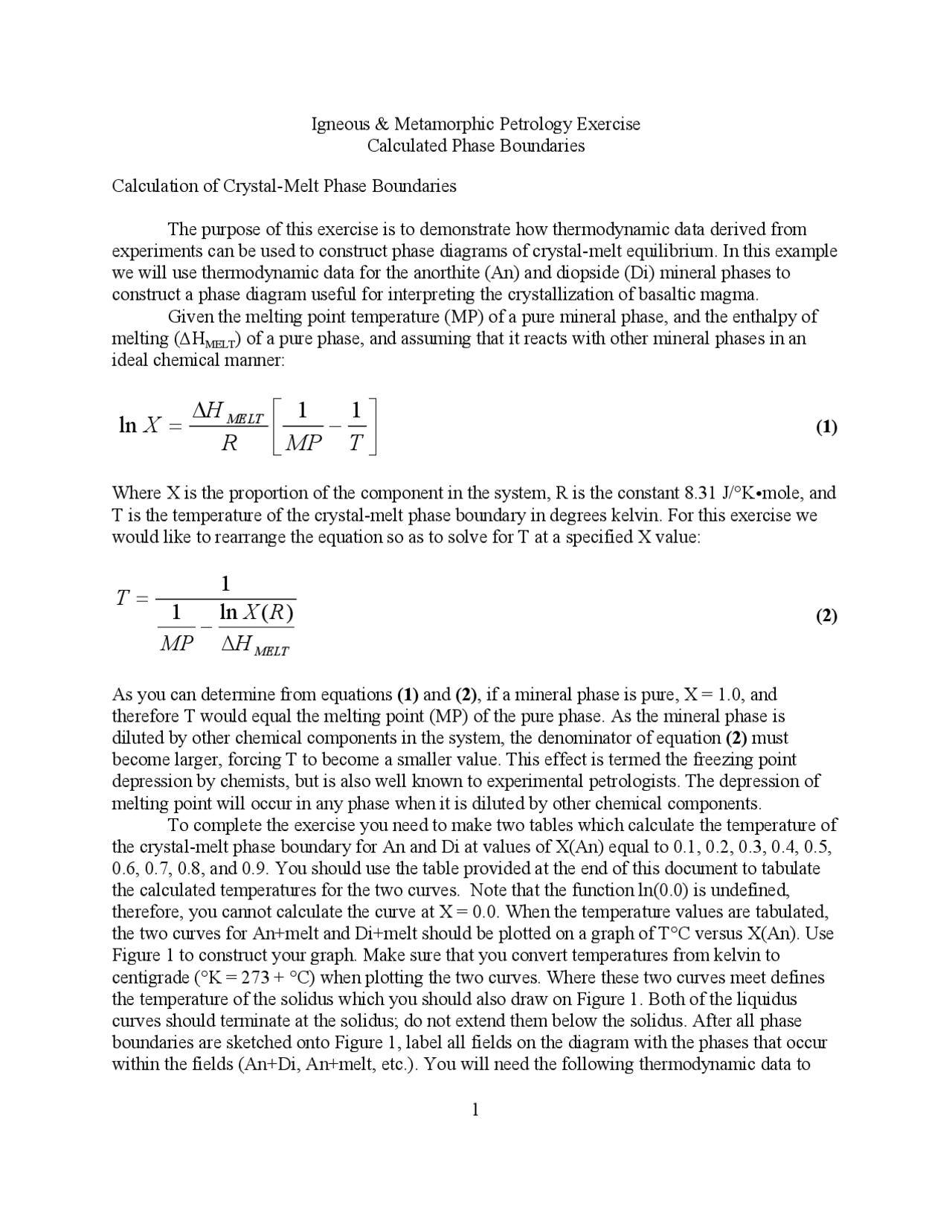 Calculations of the Crystal Melt Face Boundaries | GY 303 - Docsity