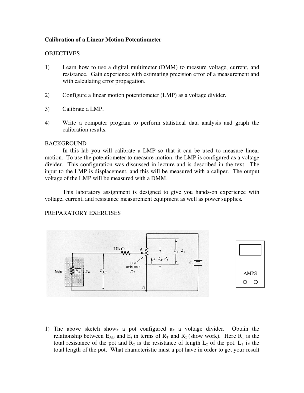 Calibration of a Linear Motion Potentiometer | ME 330 - Docsity