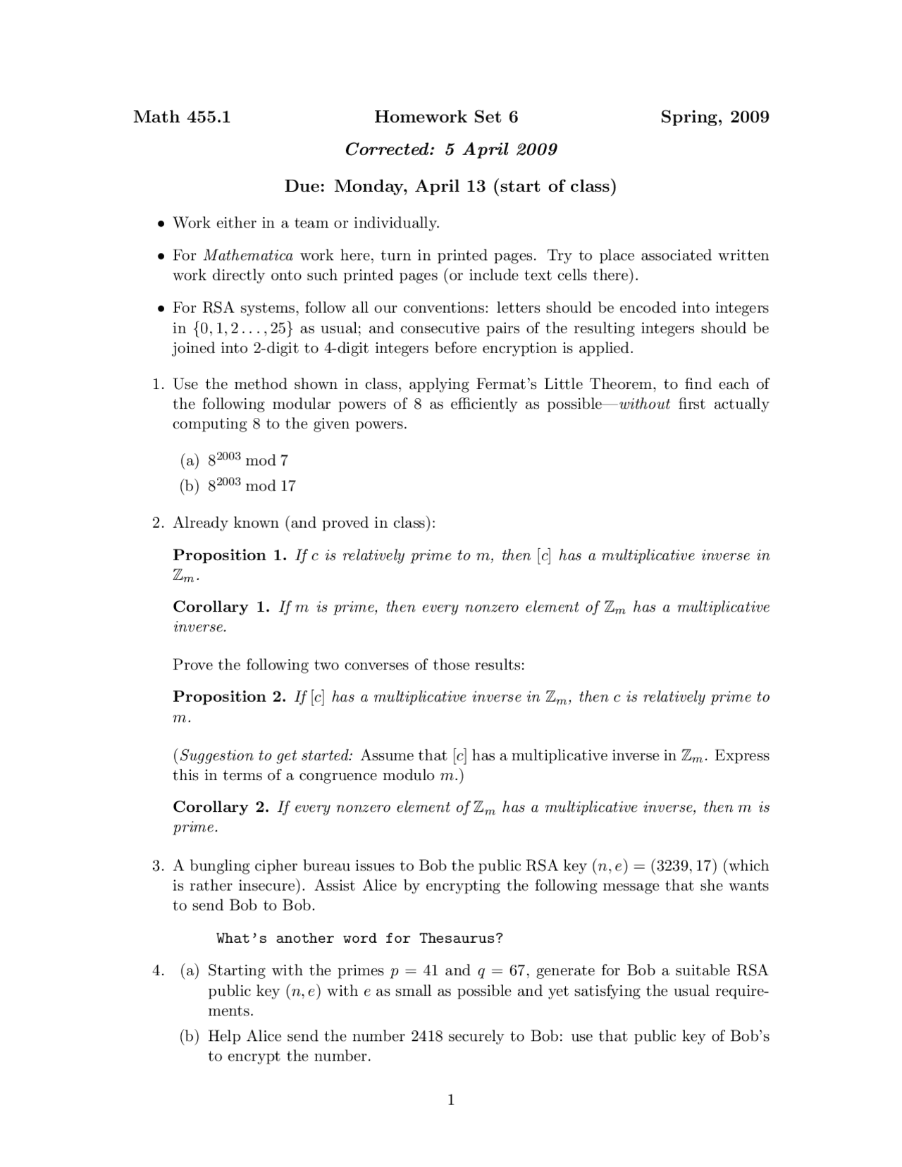 Introduction To Discrete Structures Assignment 6 Questions Math 455 Docsity