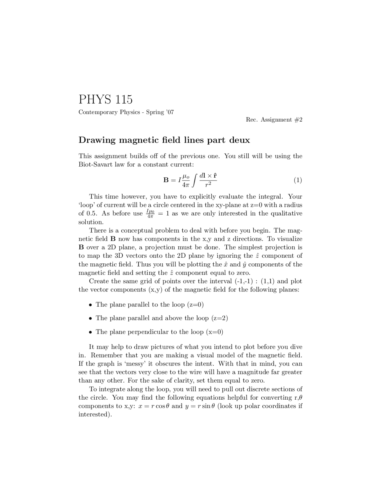 Drawing Magnetic Field Lines Part Deux Assignment 2 Phys 115 Docsity