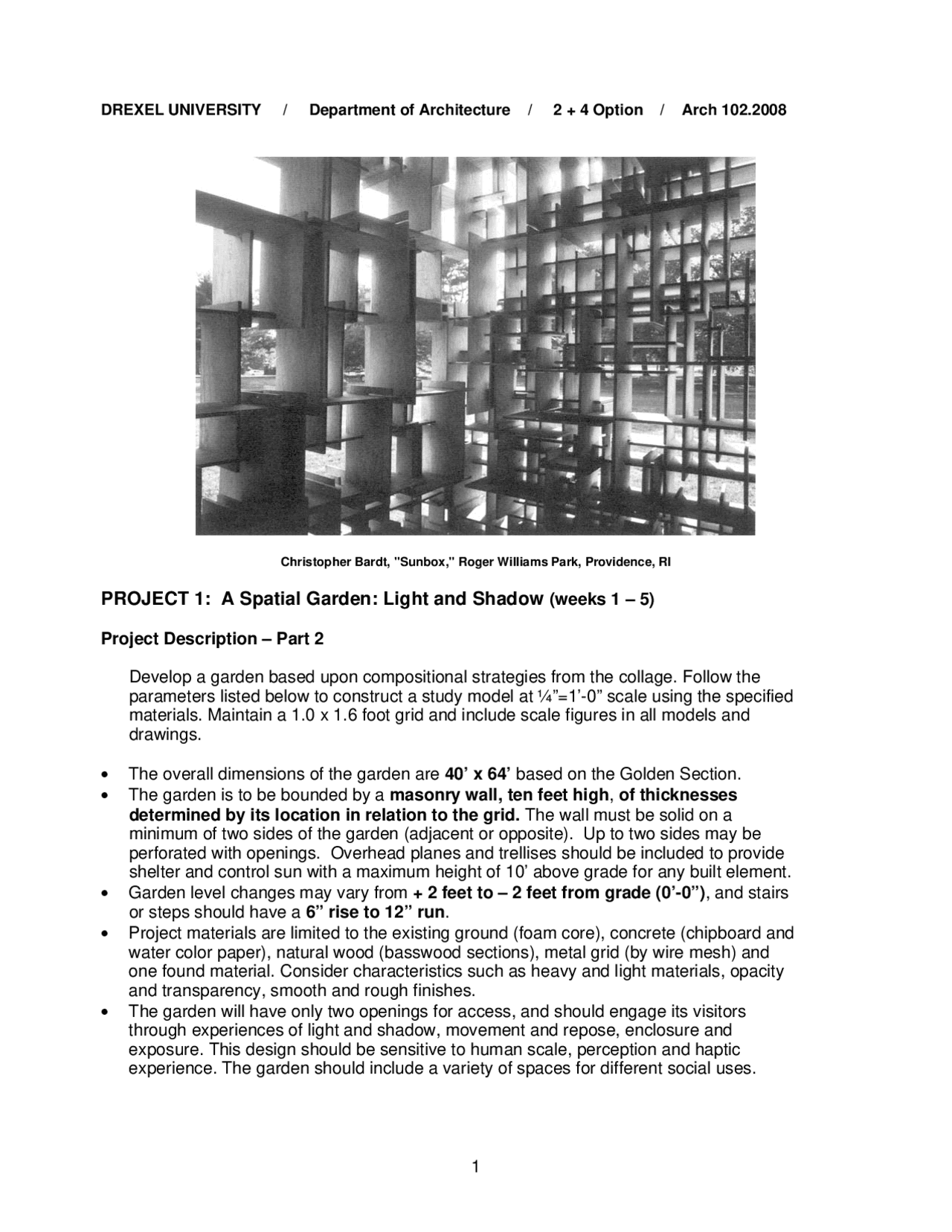 Light and Shadow in Architecture - Project 1 | ARCH 102 - Docsity