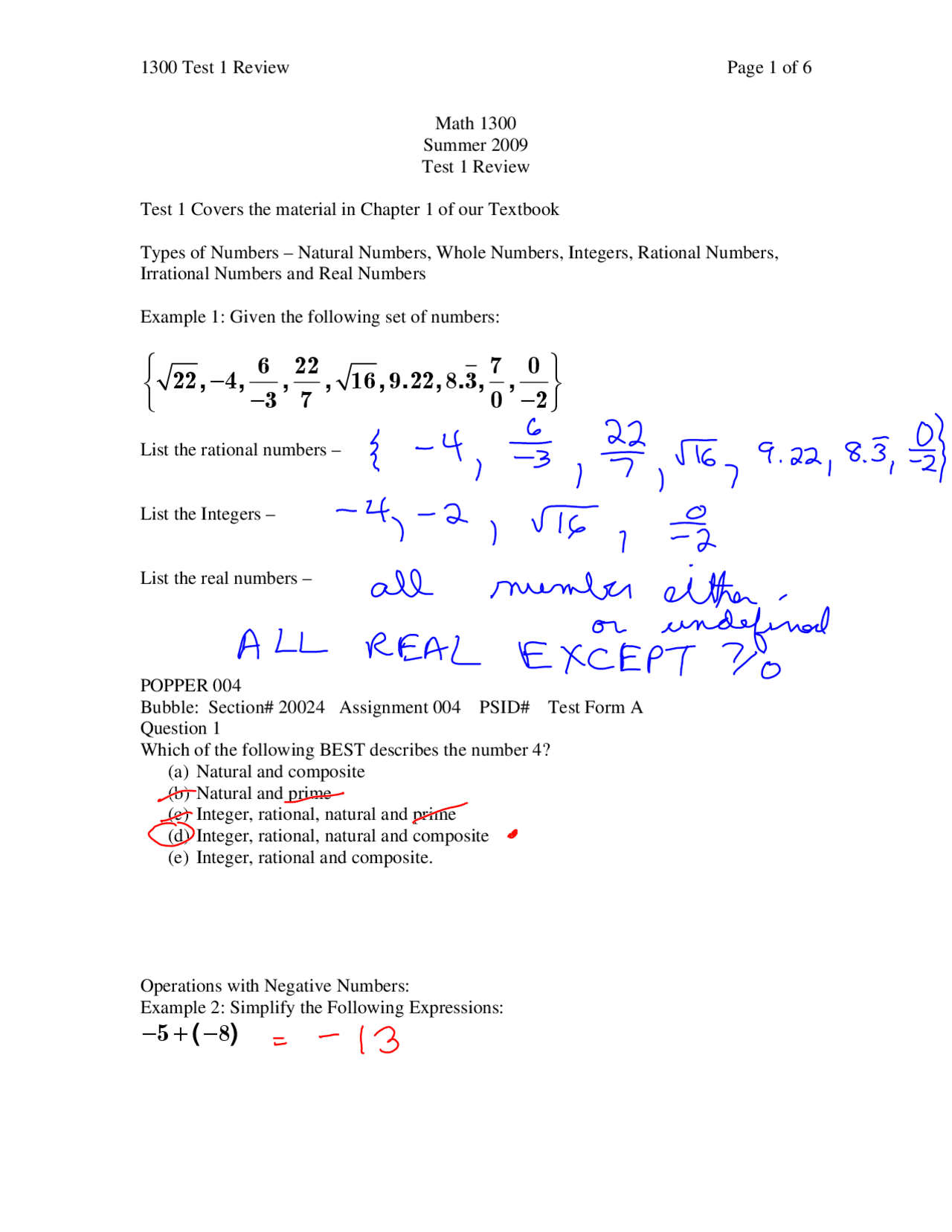 Exam 1 - Fall 2009 - Solved Questions of Fundamentals of Math | MATH 1300 - Docsity