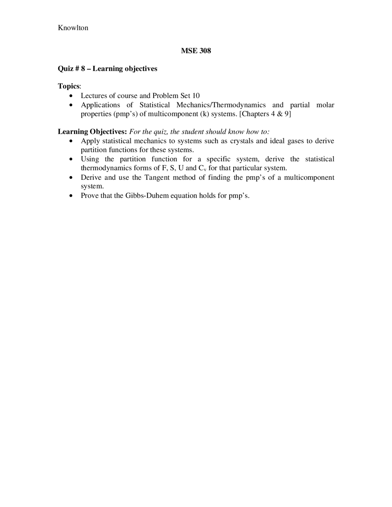 Application Of Thermodynamics Of Materials Quiz 8 Mse 308 Docsity
