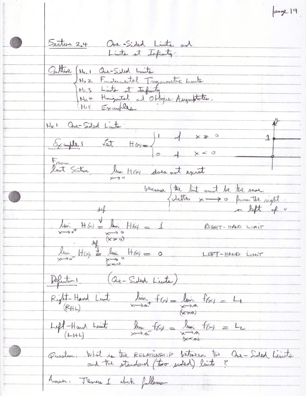 One Sided Limits And Limits At Infinity Lecture Handout Math 1634