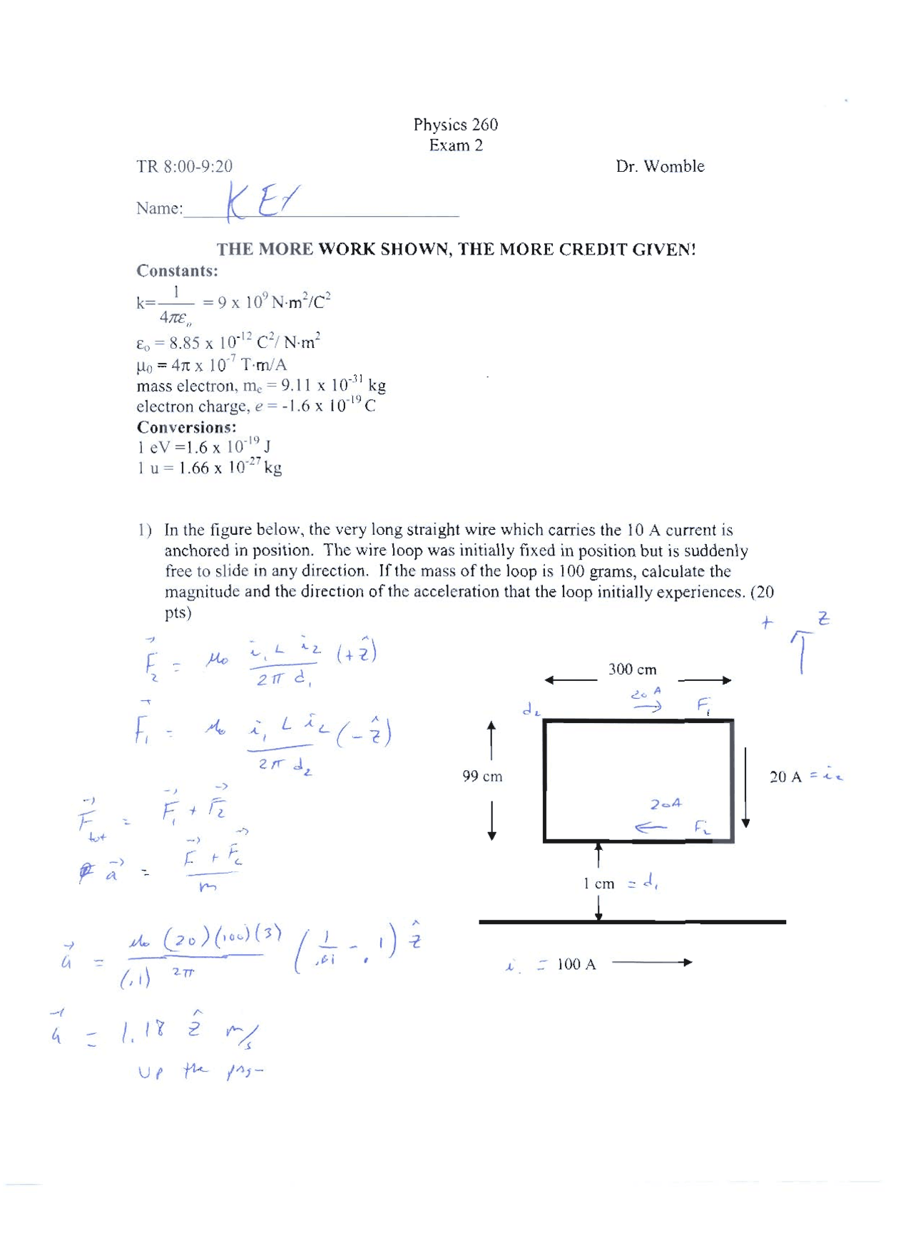 Exam 2 With Solution For Introduction To Electricity And Magnetism